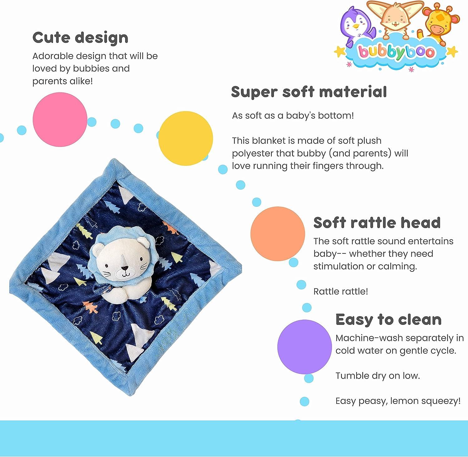 Bubby Boo Blue Lion Stuffed Animal Security Blanket with Rattle Head ...