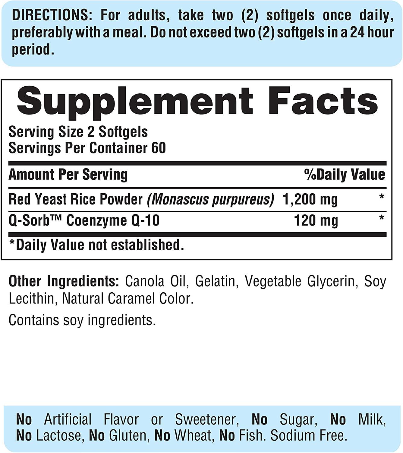 Q-Sorb CoQ10 Plus Red Yeast Rice 120 Rapid Release Softgels | Puritan's ...