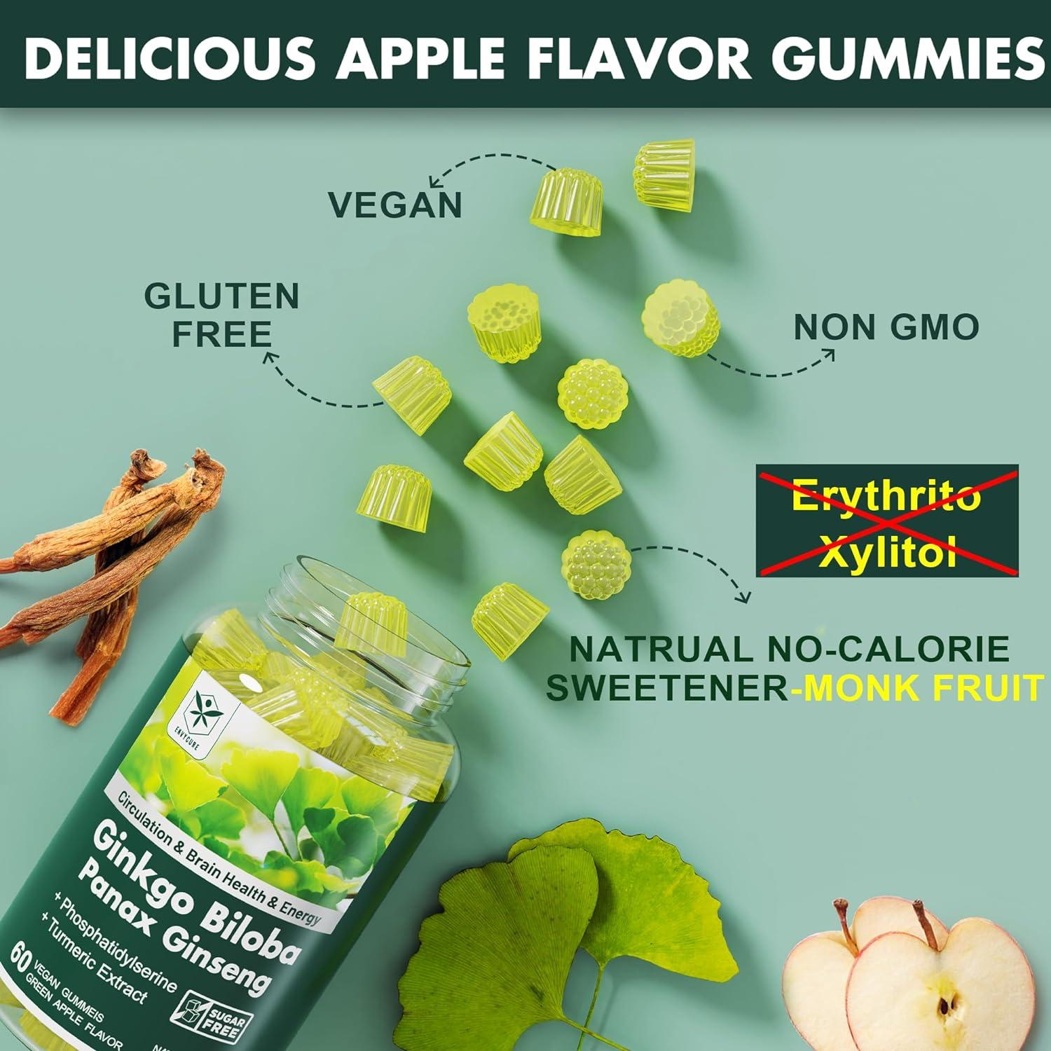 2 Pack Ginkgo Biloba 120mg Gummies, Brain Supplement for Memory and ...