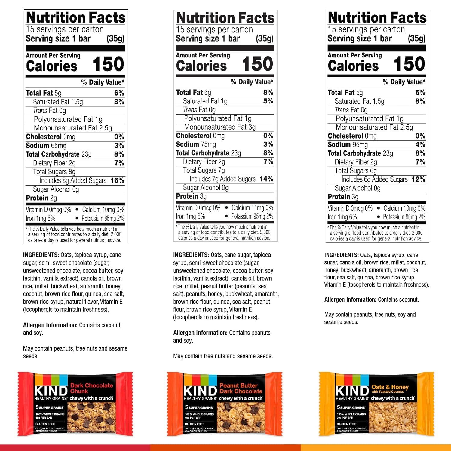 KIND Healthy Grains Bars Variety Pack - Dark Chocolate Chunk, Oats ...