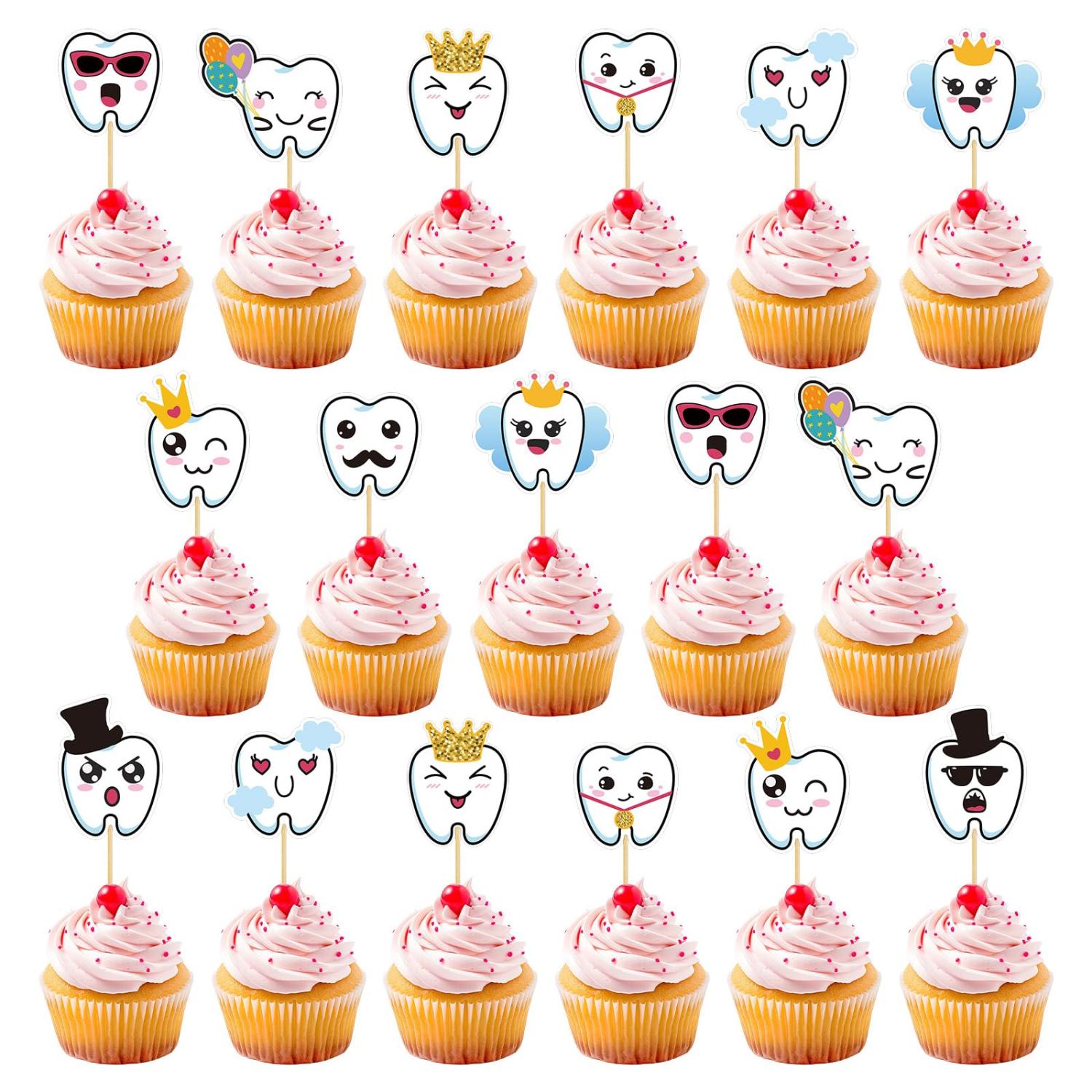 30Pcs Tooth Cupcake Toppers First Tooth Party Decor Dental Cupcake ...