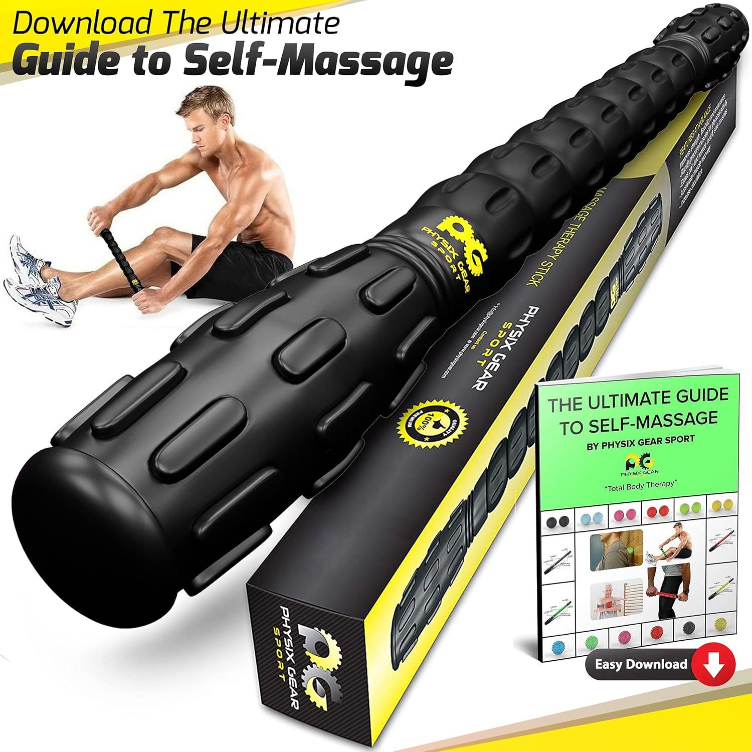 Physix Gear Self-Massage Roller with Handle | Fascia Rod for Muscle ...