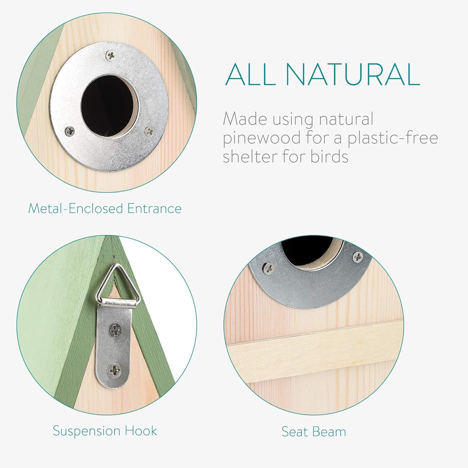 Navaris Wooden Bird House - Pine Wood Nesting Box for Garden Birds ...