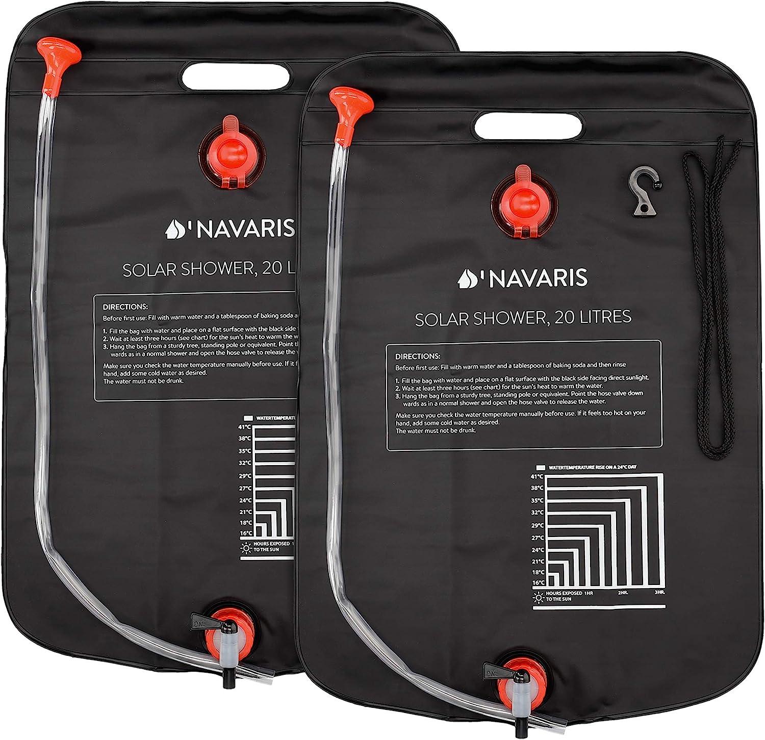 Navaris 5 Gallon Solar Shower Bag - 2X Solar Heating Camping Shower ...