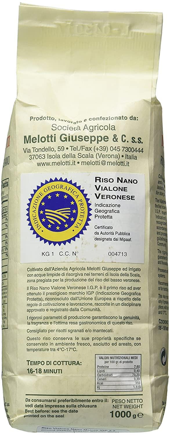 Riso Vialone Nano Melotti I.G.P. 2.2lb - Premium Italian Risotto Rice ...