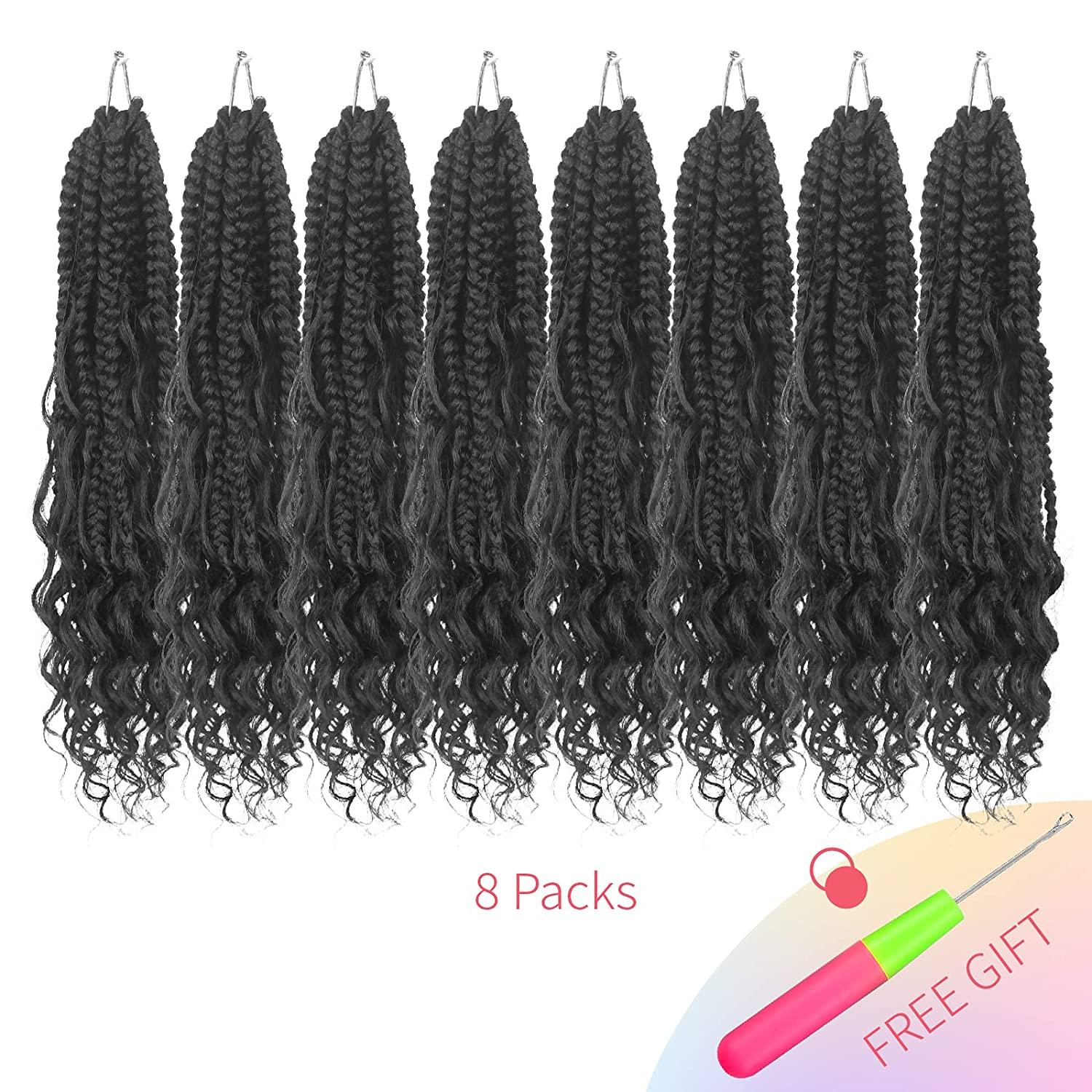 Niseyo 12 Inch Curly Ends Goddess Box Braids Crochet Hair 8 Pack - 1B ...