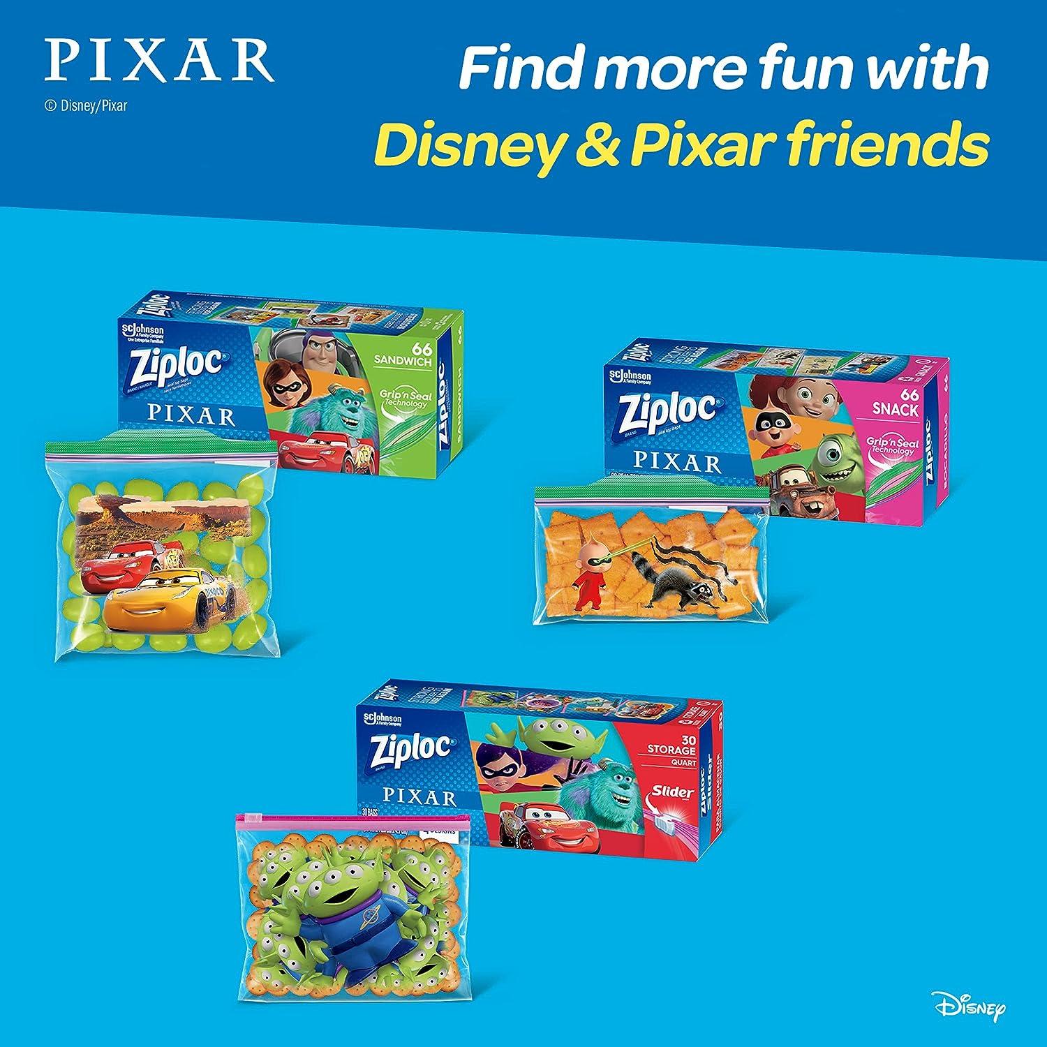 Ziploc Snack Bags with Grip 'n Seal Technology - 66 Count, Pixar ...