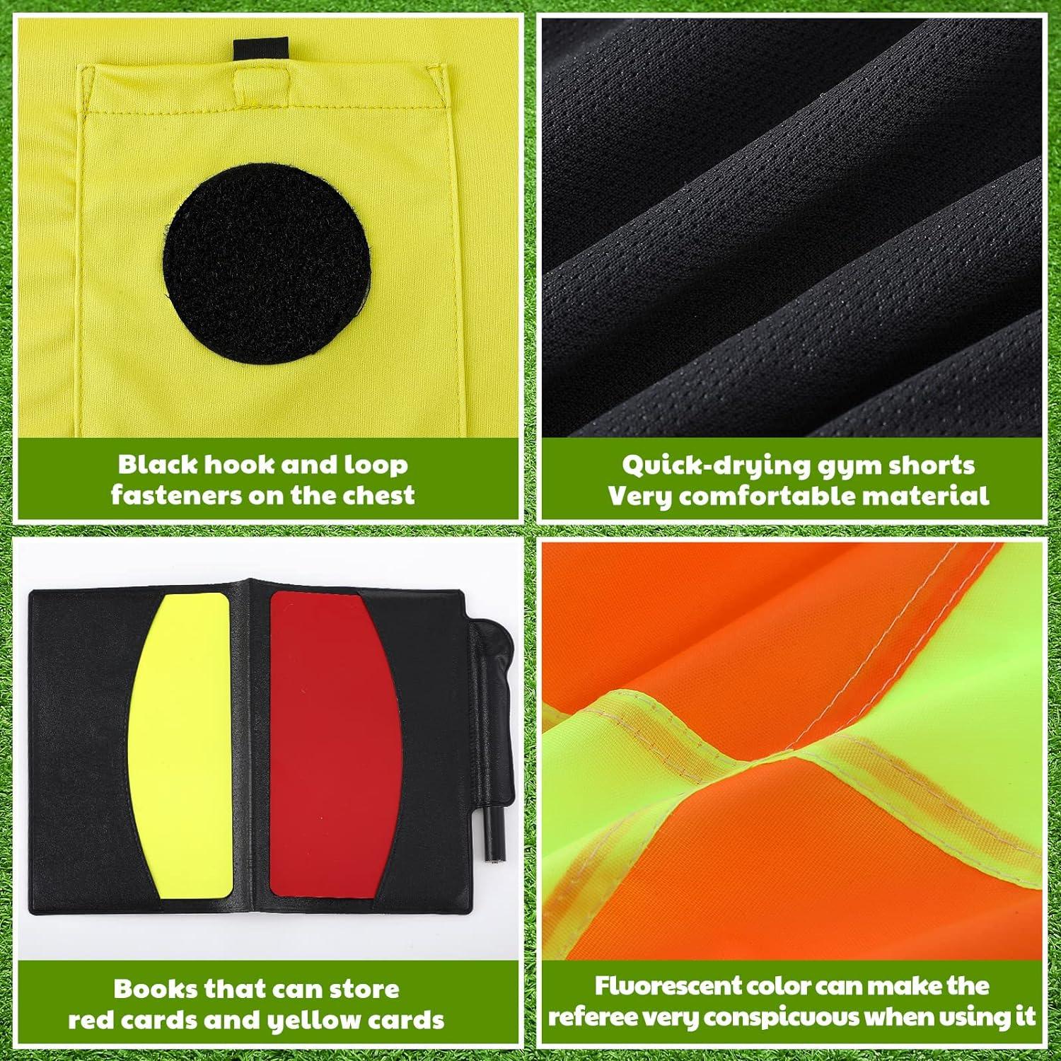 Hicarer 6 Pcs Football Soccer Referee Package Kit Men Referee Costume Ref Shirt Linesman Flags ...