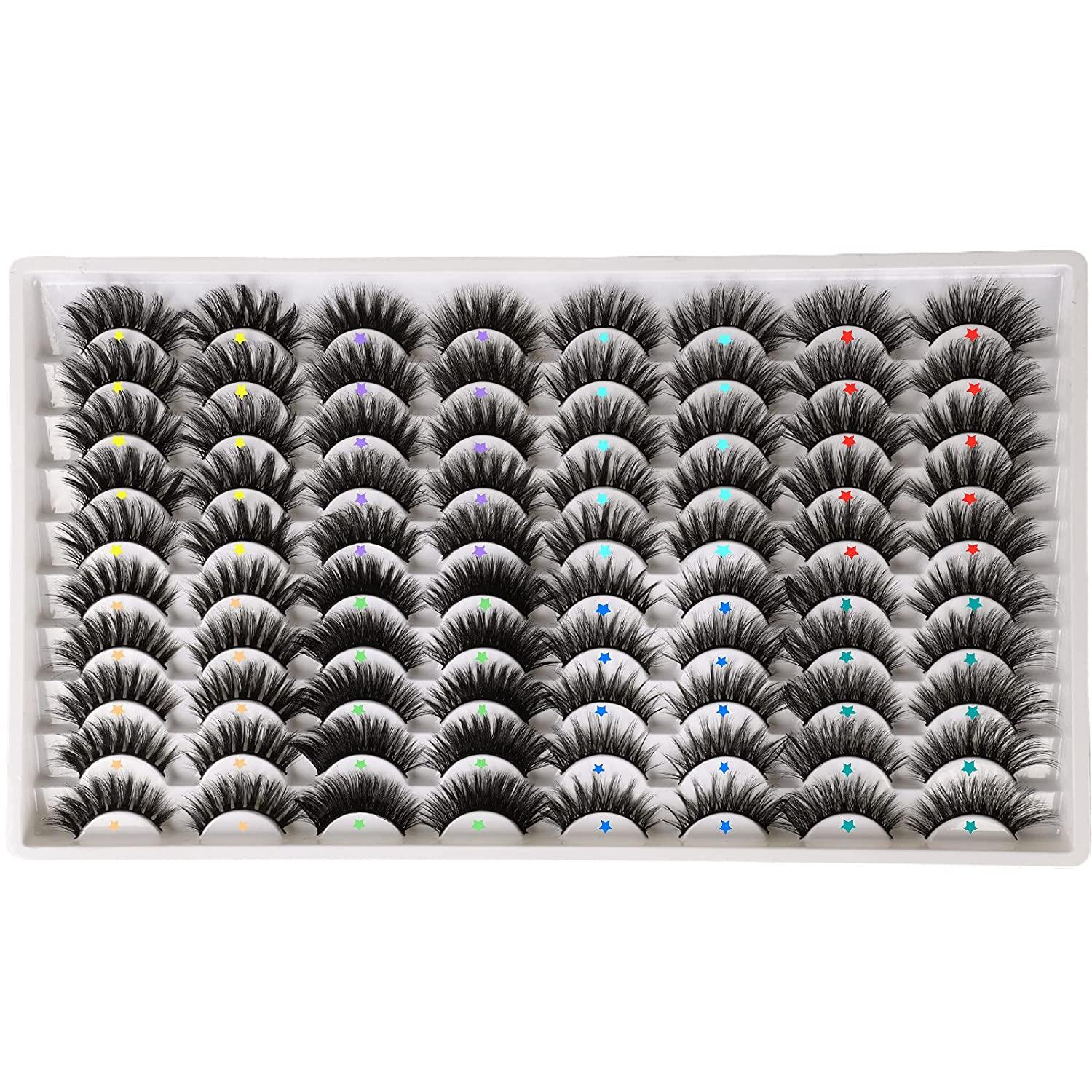 40 Pairs 3D Natural False Mink Eyelashes Bulk - 15-20mm Long Fluffy ...