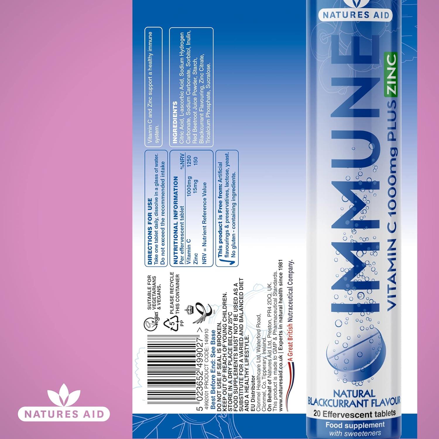 Natures Aid Immune Effervescent with Zinc & Vitamin C Blackcurrant 20 ...