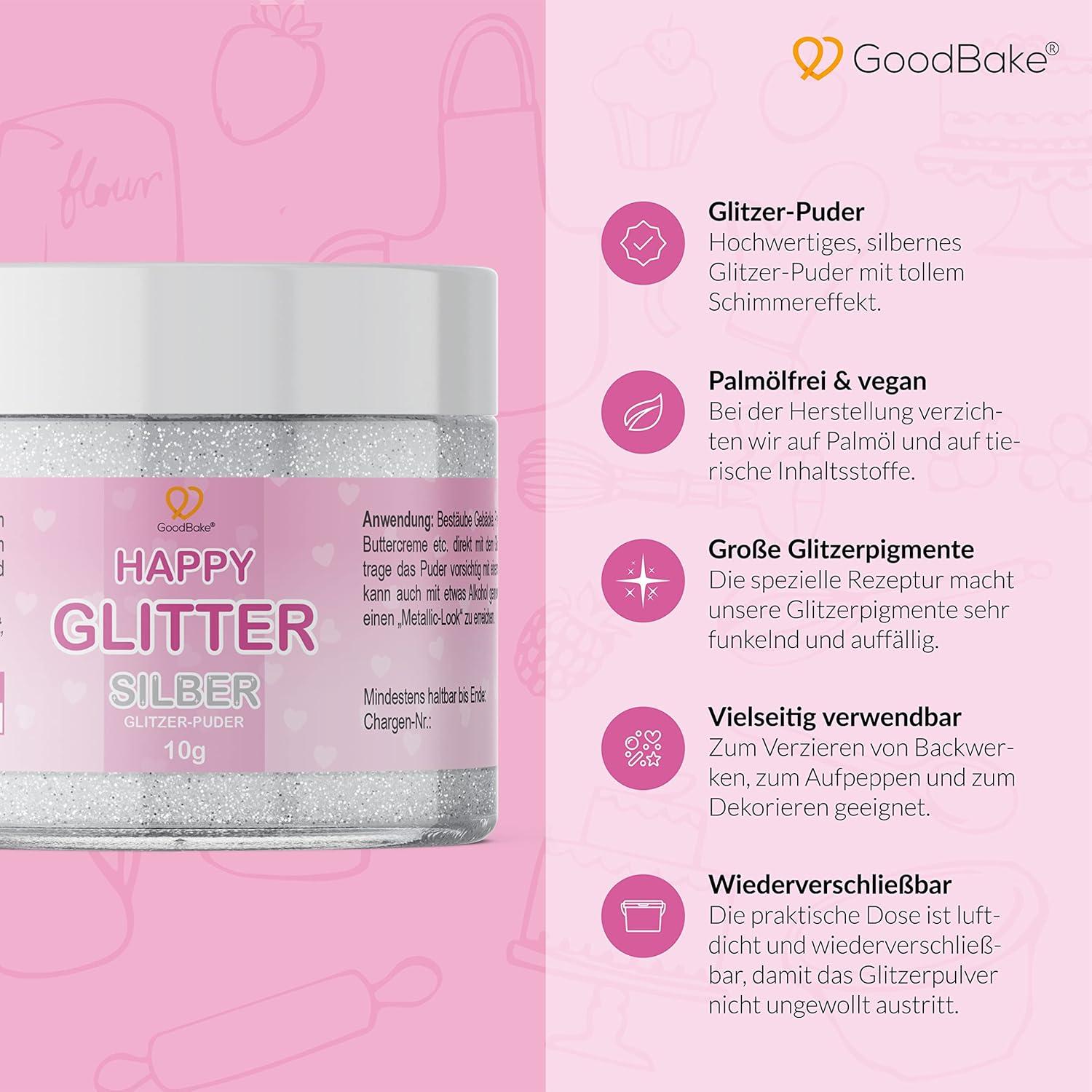 Goodbake Happy Glitter - Silver Edible Food Glitter Powder for Cakes ...