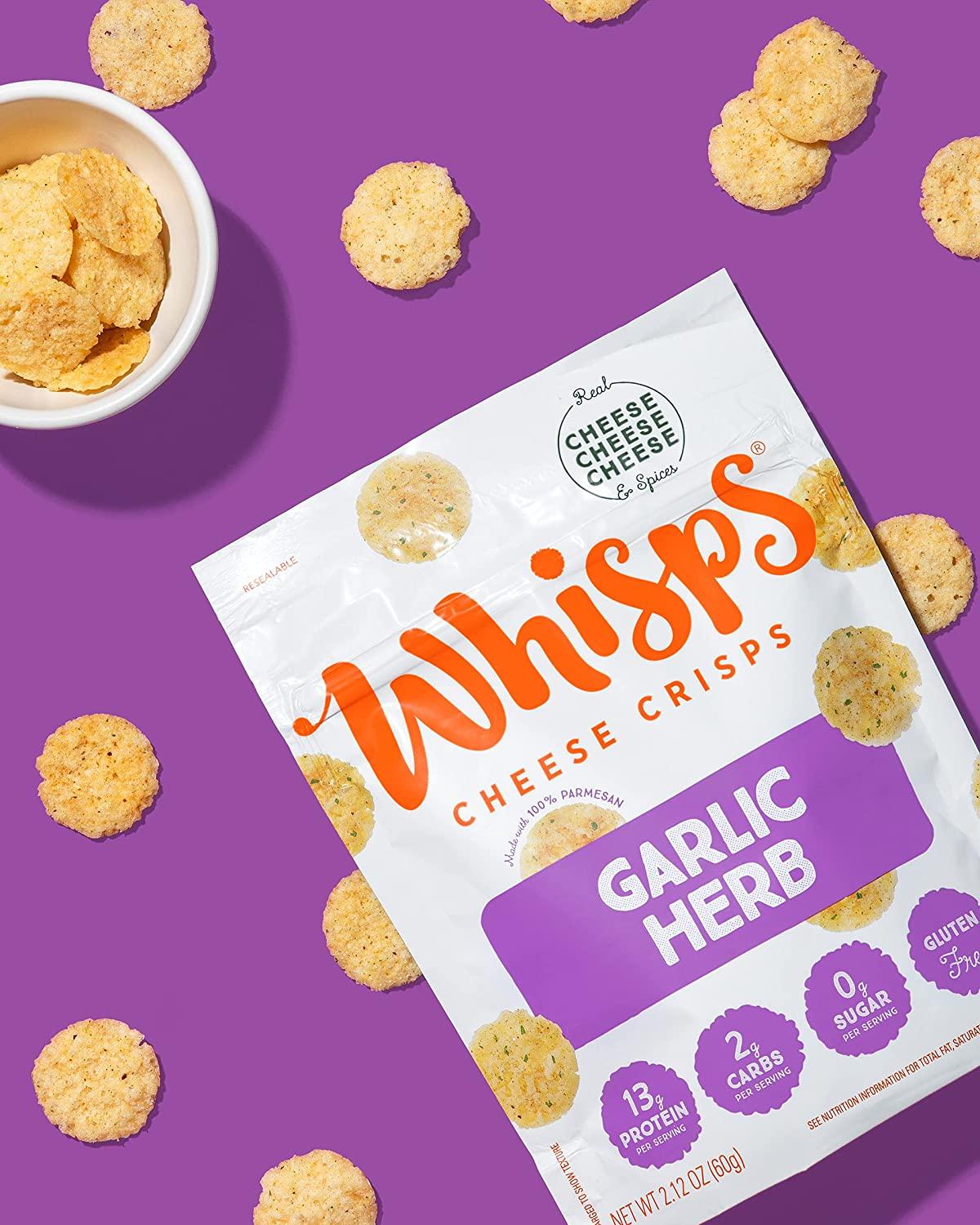 Whisps Garlic Herb Cheese Crisps - Keto Snacks | 28g Protein, Low Carb ...
