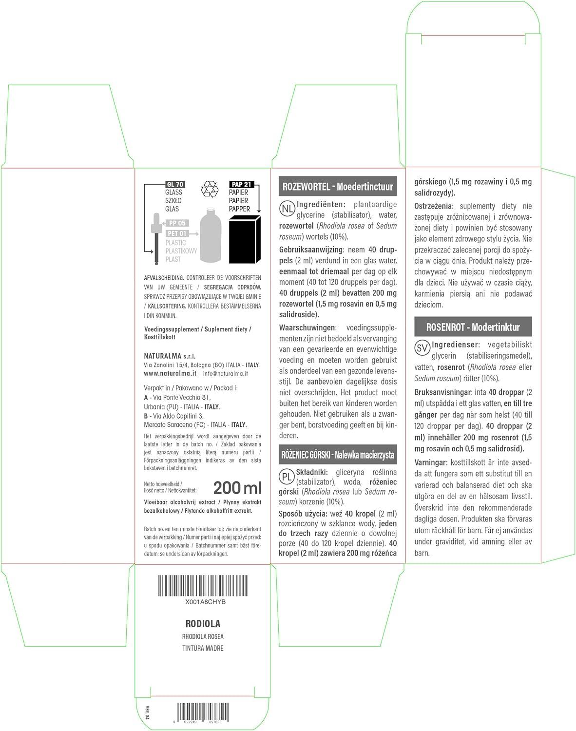 Rhodiola Rosea Root Alcohol-Free Mother Tincture 200ml | Naturalma ...