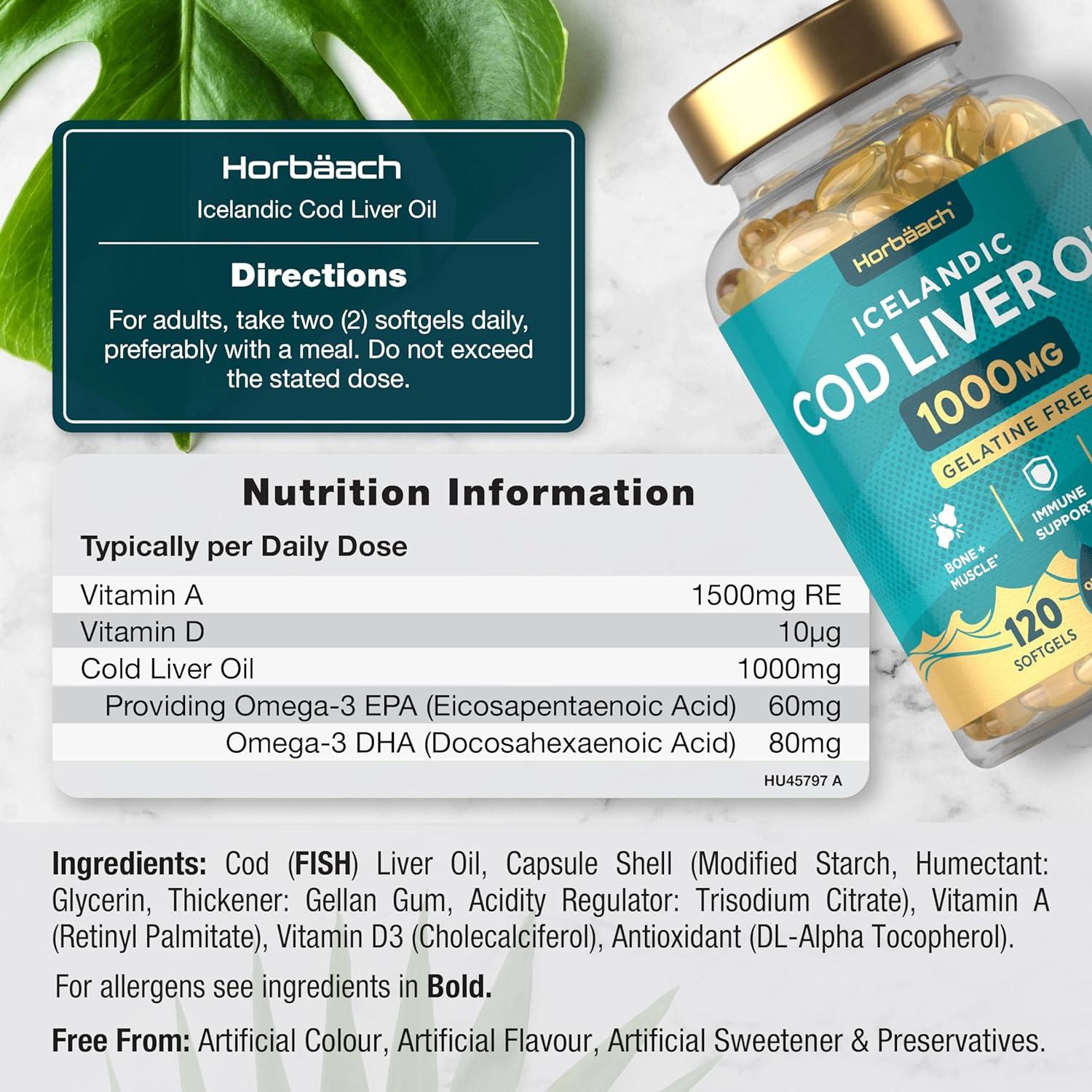 Cod Liver Oil Capsules High Strength 1000mg | 120 Count | with Vitamin ...