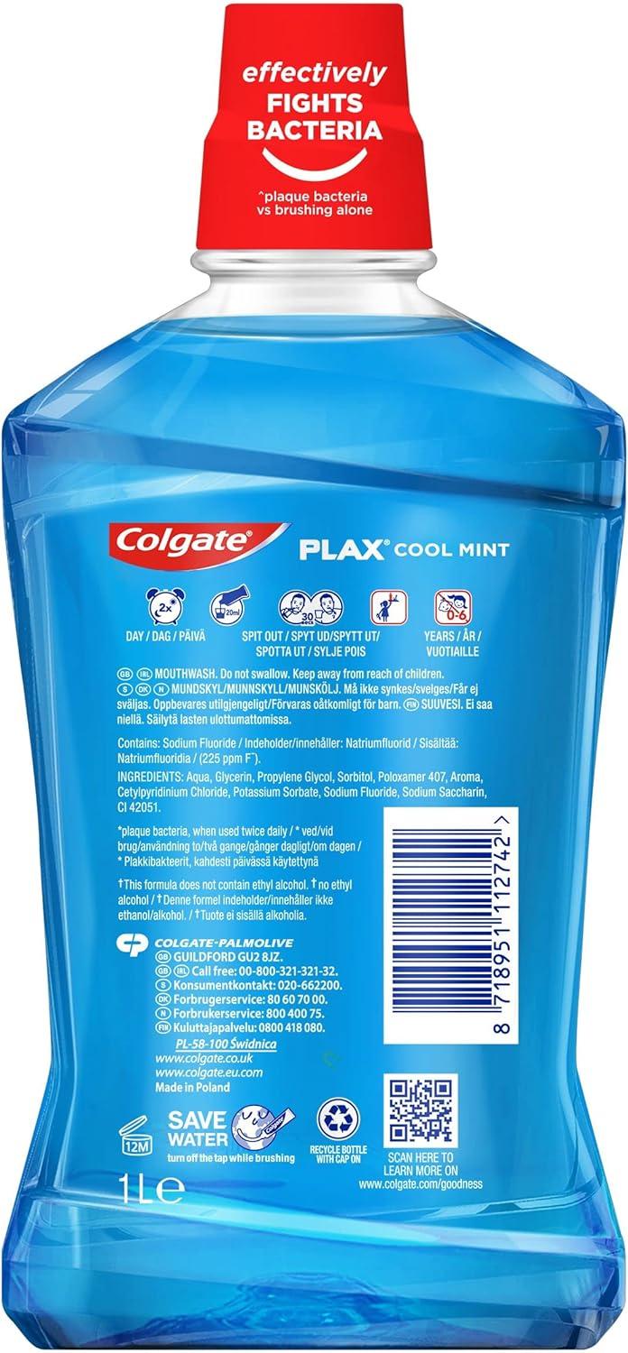 Colgate Plax Cool Mint Mouthwash 1L - Long-Lasting Freshness | No Burn ...