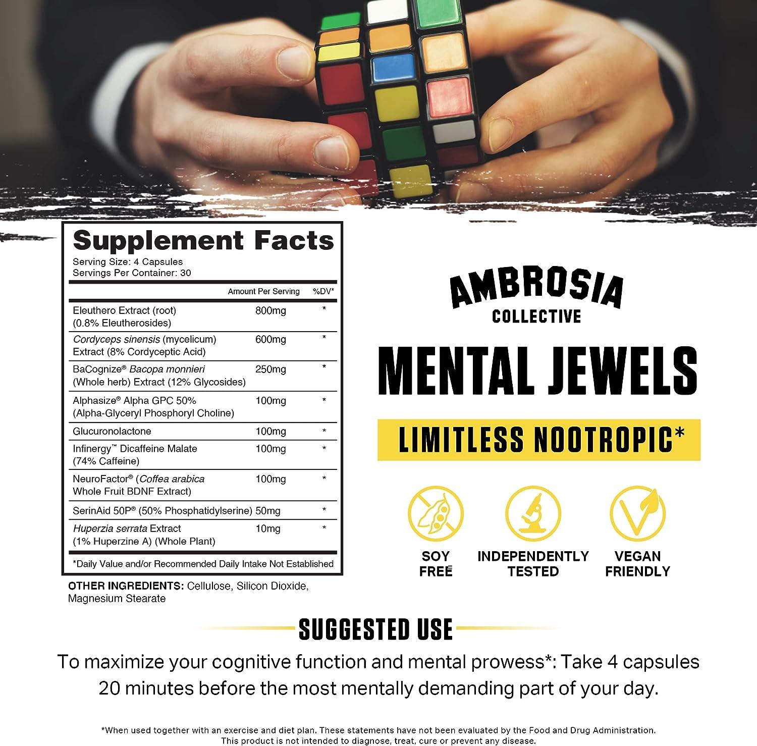 Ambrosia Mental Jewels Capsules - Cognitive Enhancer for Memory ...