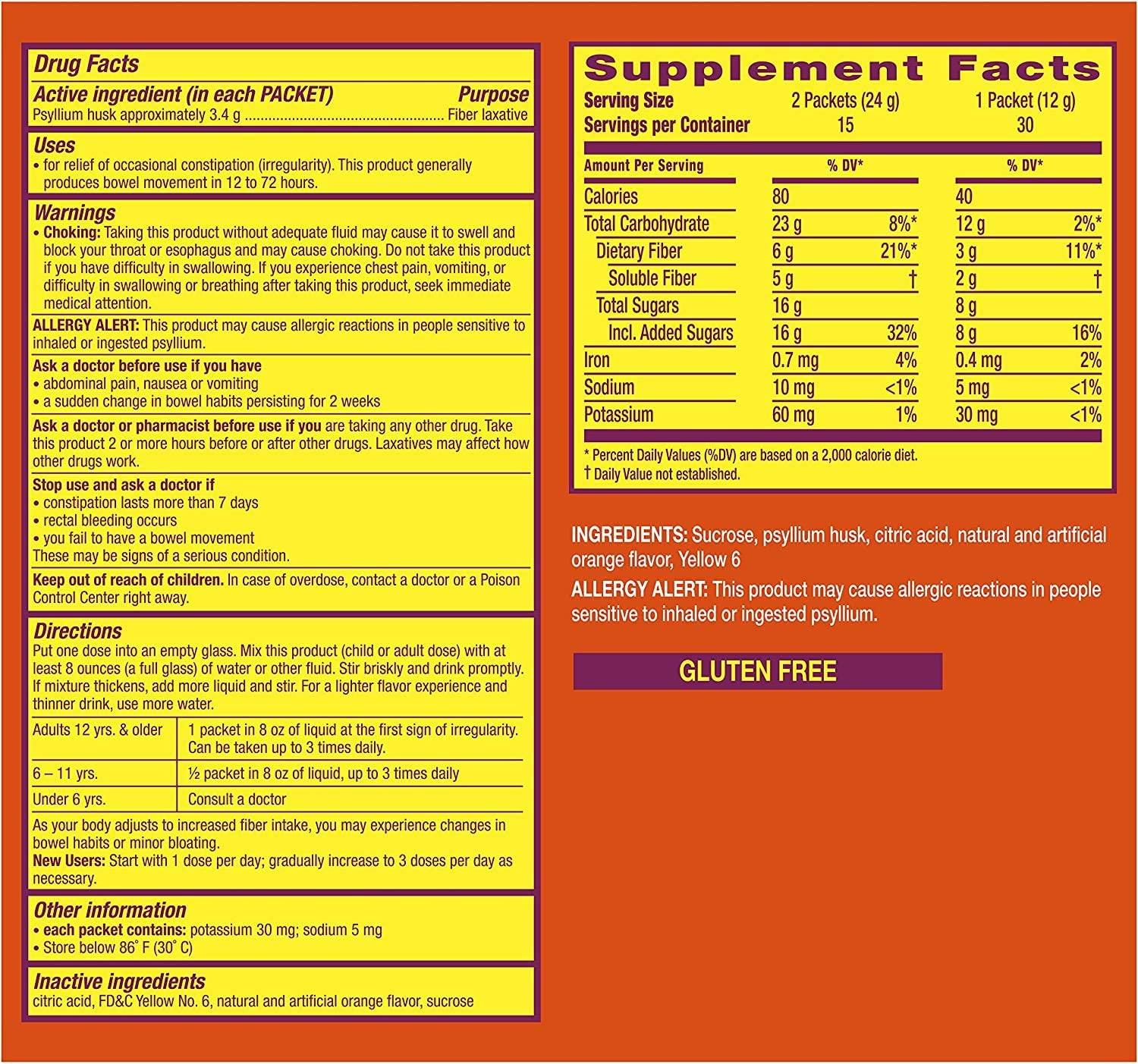 Metamucil On-the-Go Psyllium Husk Fiber Supplement 60 Packets - Orange ...