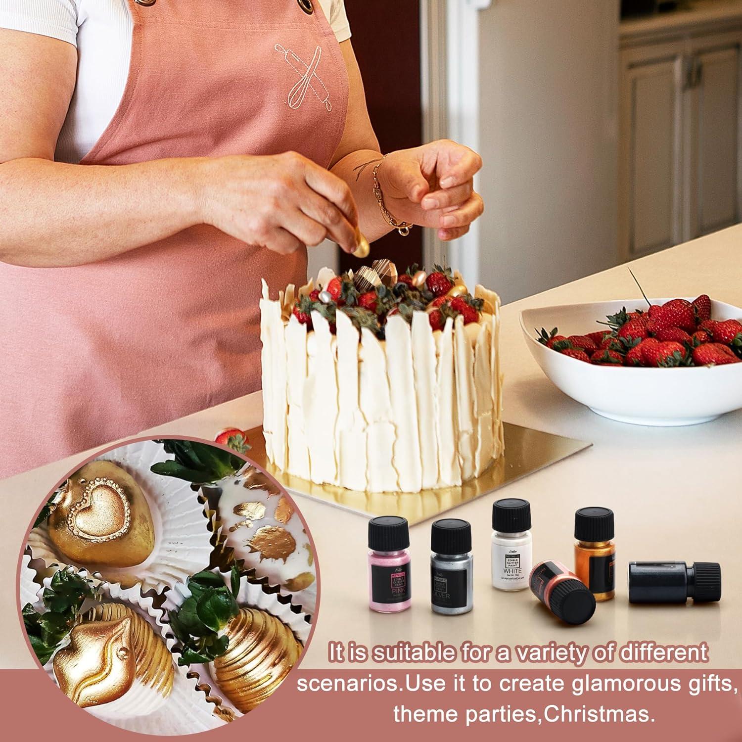 Edible Glitter Fluid - 60ml Ros Gold Metallic Liquid Glitter for Cakes ...