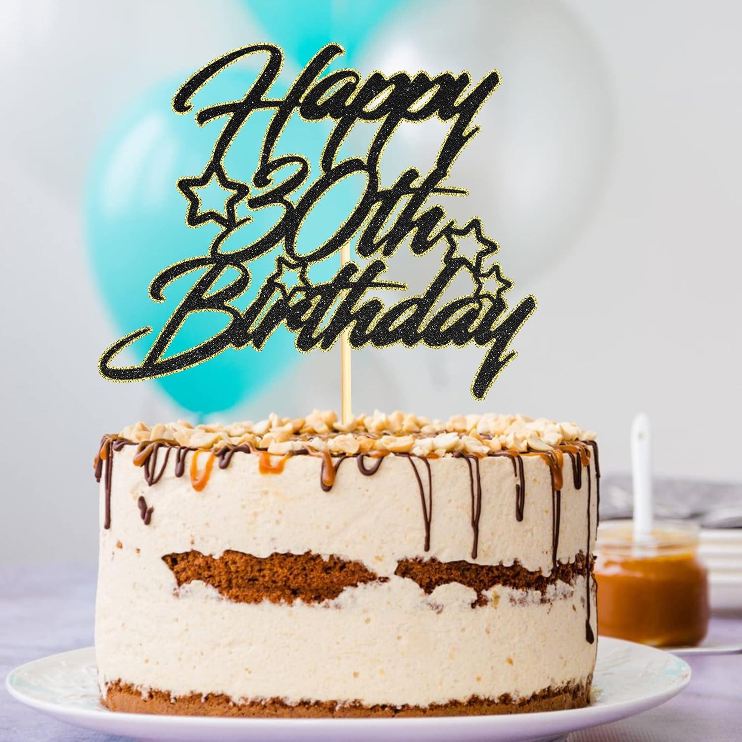 Sotpot Black Gold Glitter 30th Birthday Cake Topper Double Layers 30th ...
