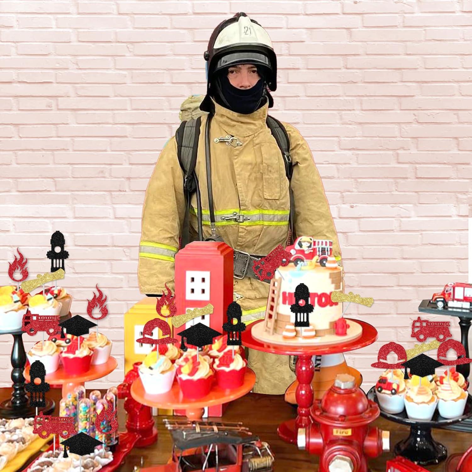 kreat4joy 24pcs Firefighter Graduation Cupcake Toppers Glittering ...