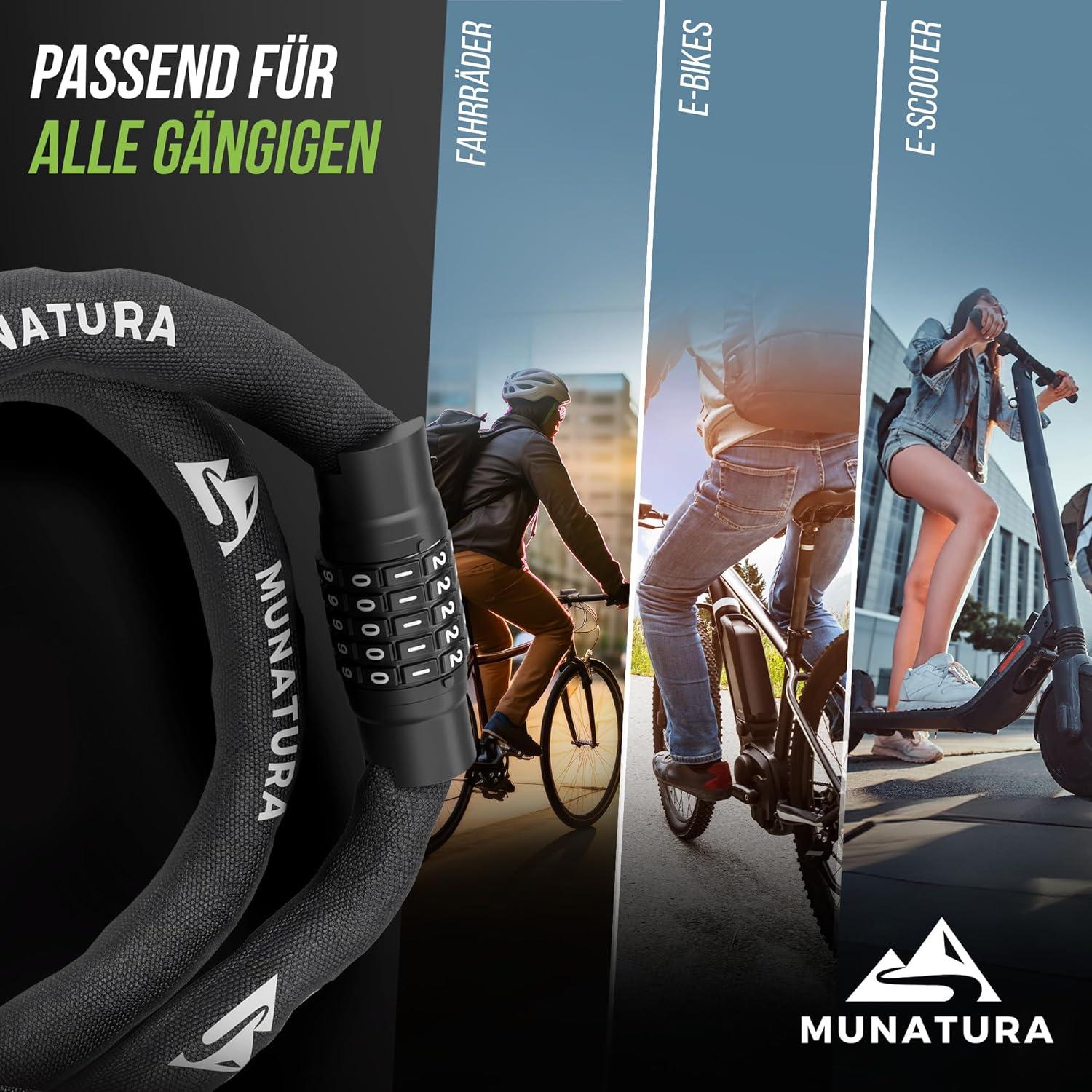 Munatura Bicycle Lock with Numerical Lock 100cm - High Safety Bike Lock ...