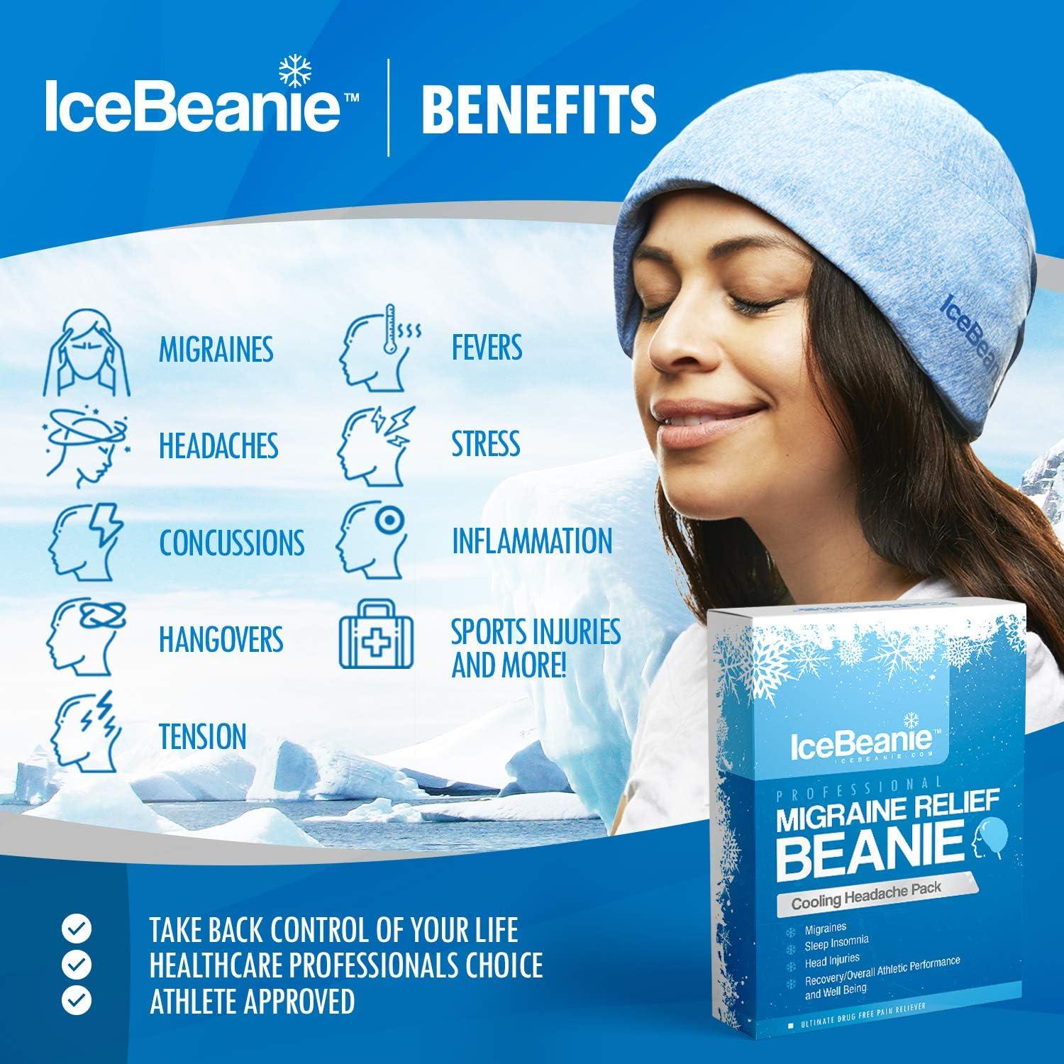 Ice Beanie Natural Migraine Relief - Acupressure Cold Pack Hat for ...