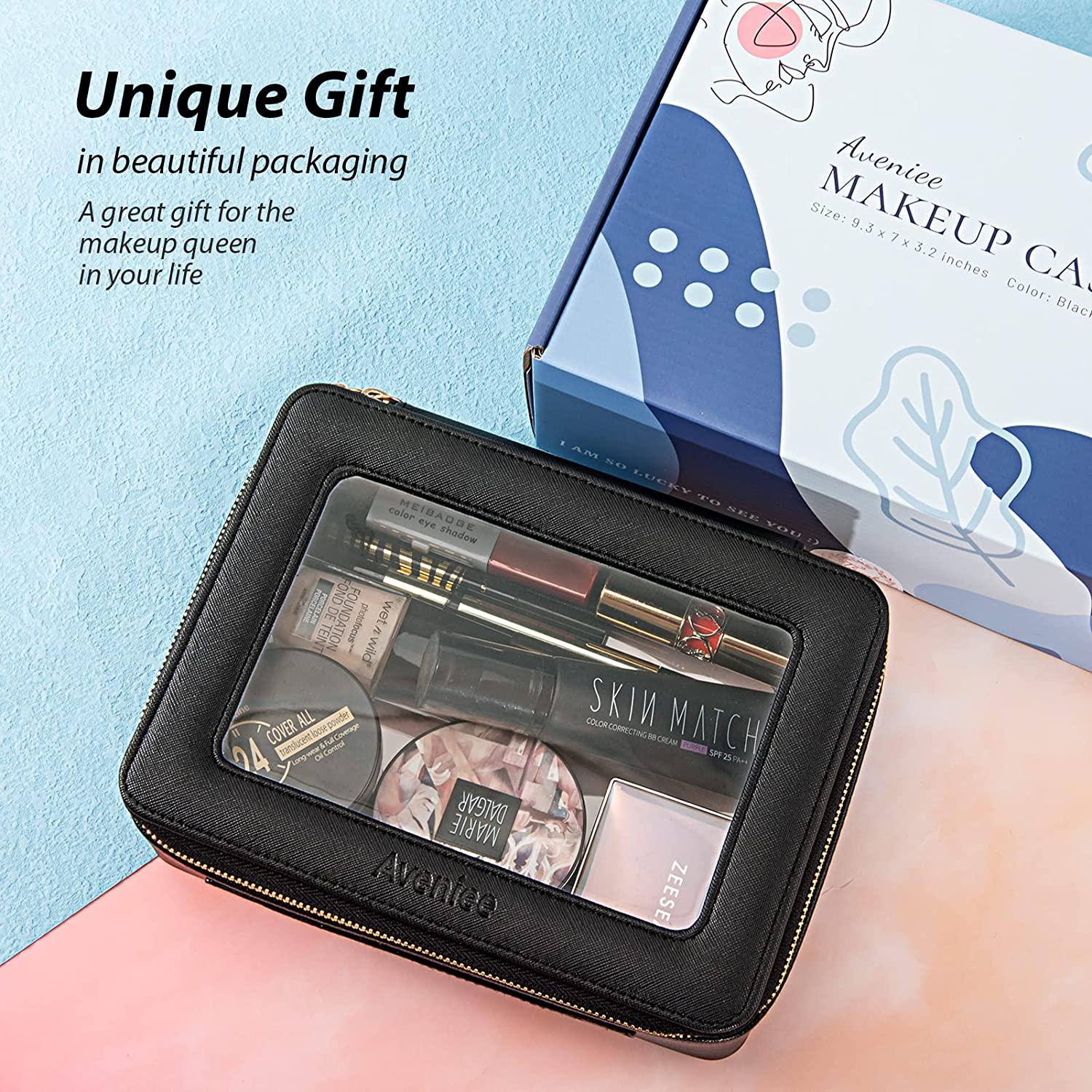 Clear Makeup Bag Organizer - Portable Travel Toiletry Cosmetic Case for Women - Large Black Make ...