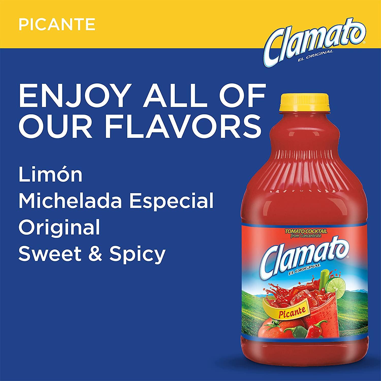 Clamato Picante Tomato Cocktail 64 fl oz Bottles - Pack of 8