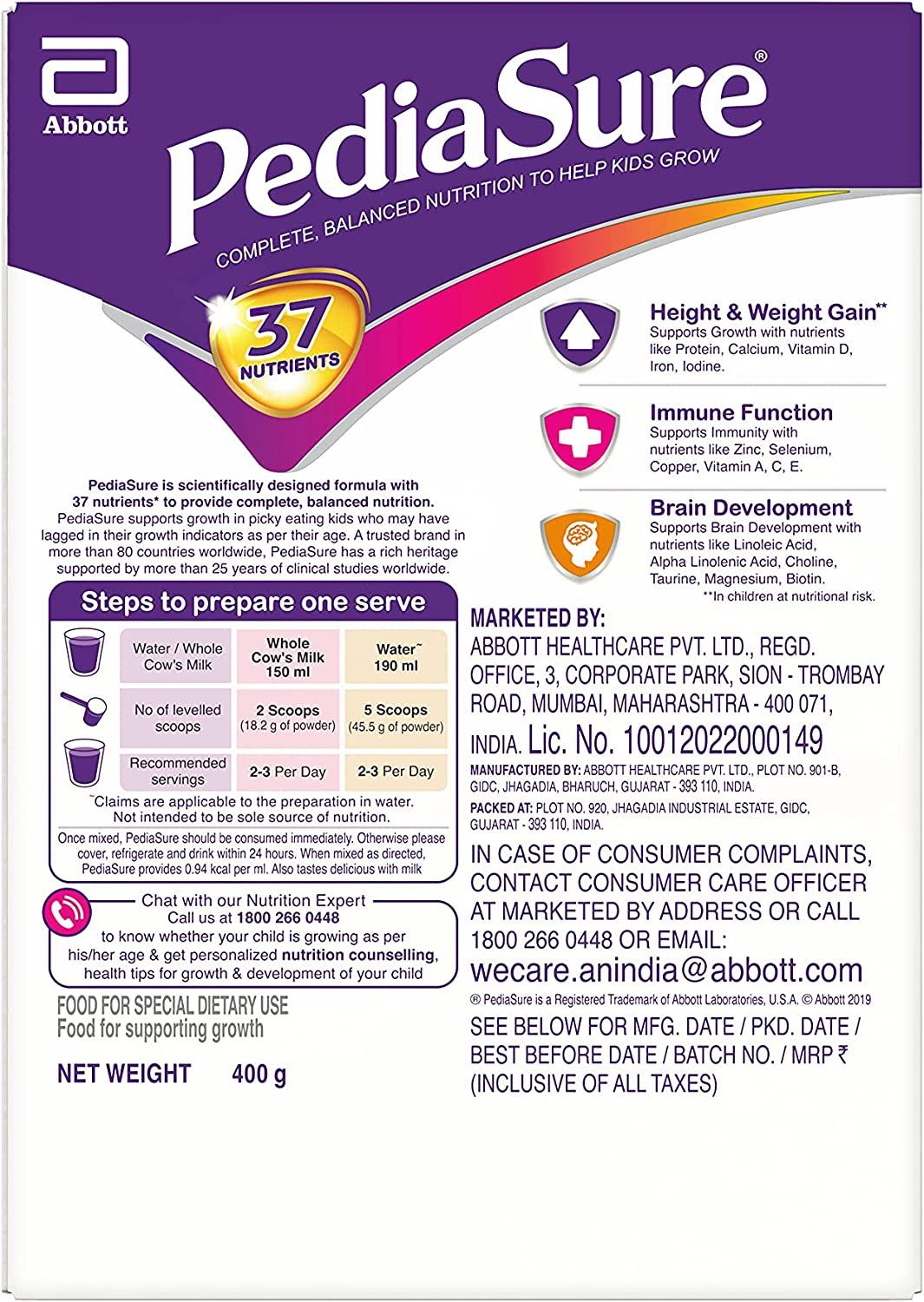 Pediasure Abbott Vanilla Delight 400g Refill - Nutritional Supplement ...