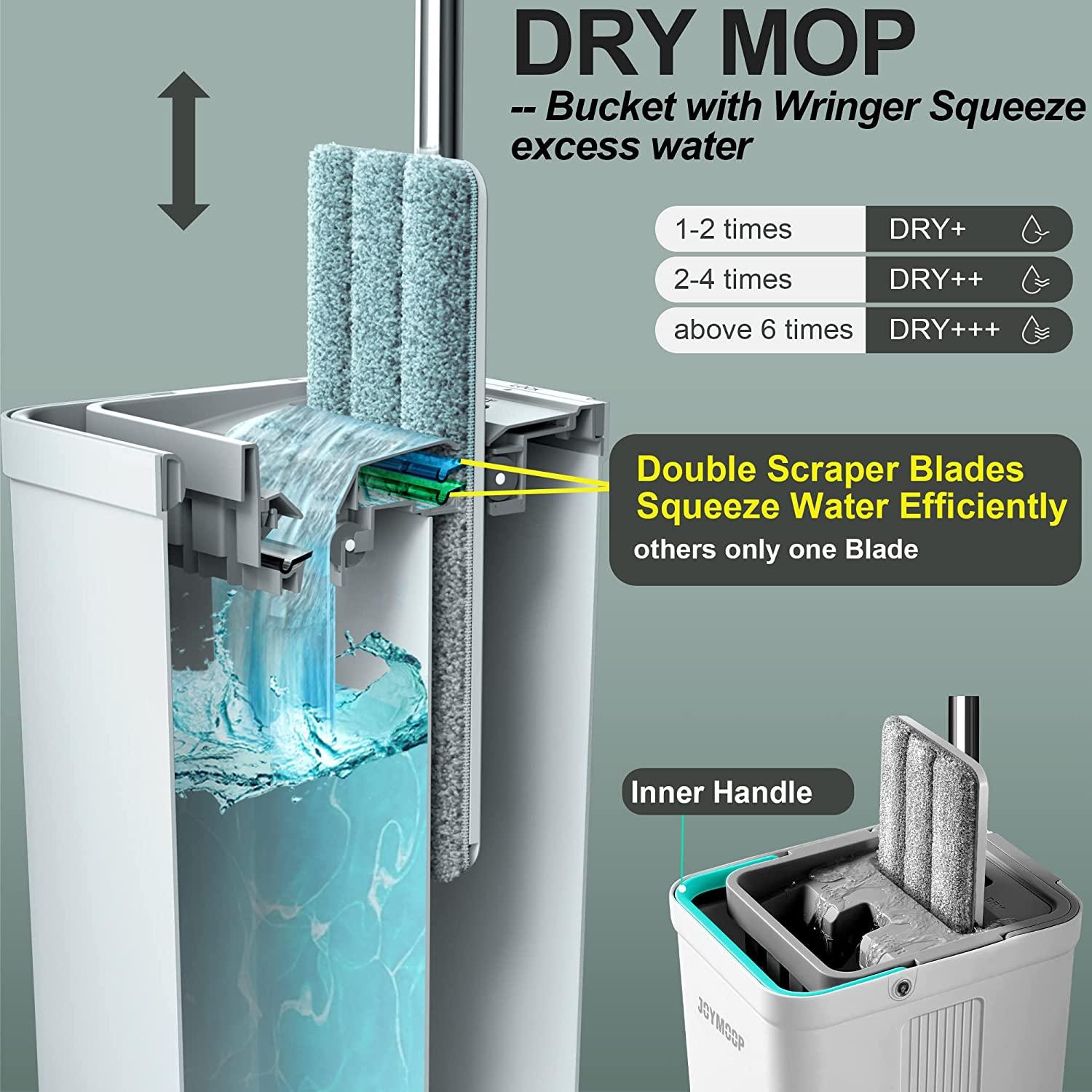 JOYMOOP Mop and Bucket Set with 3 Microfiber Mops | Flat Floor Mop for Wet and Dry Cleaning ...