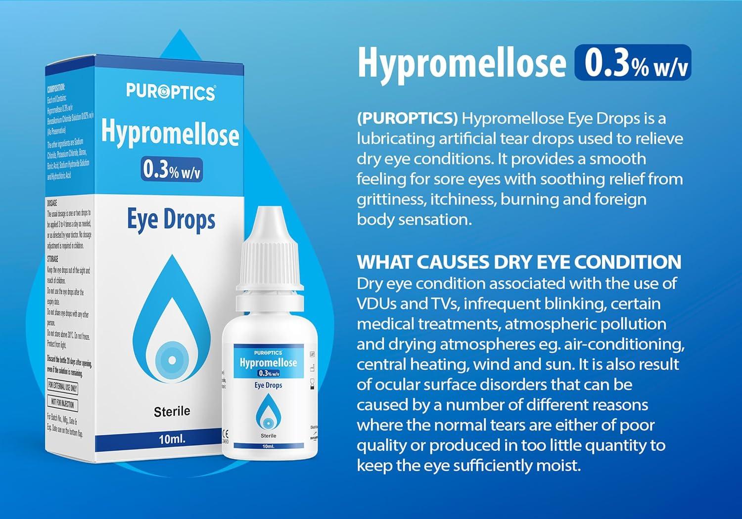 Puroptics Hypromellose 0.3% Eye Drops - Lubricating Relief for Dry ...