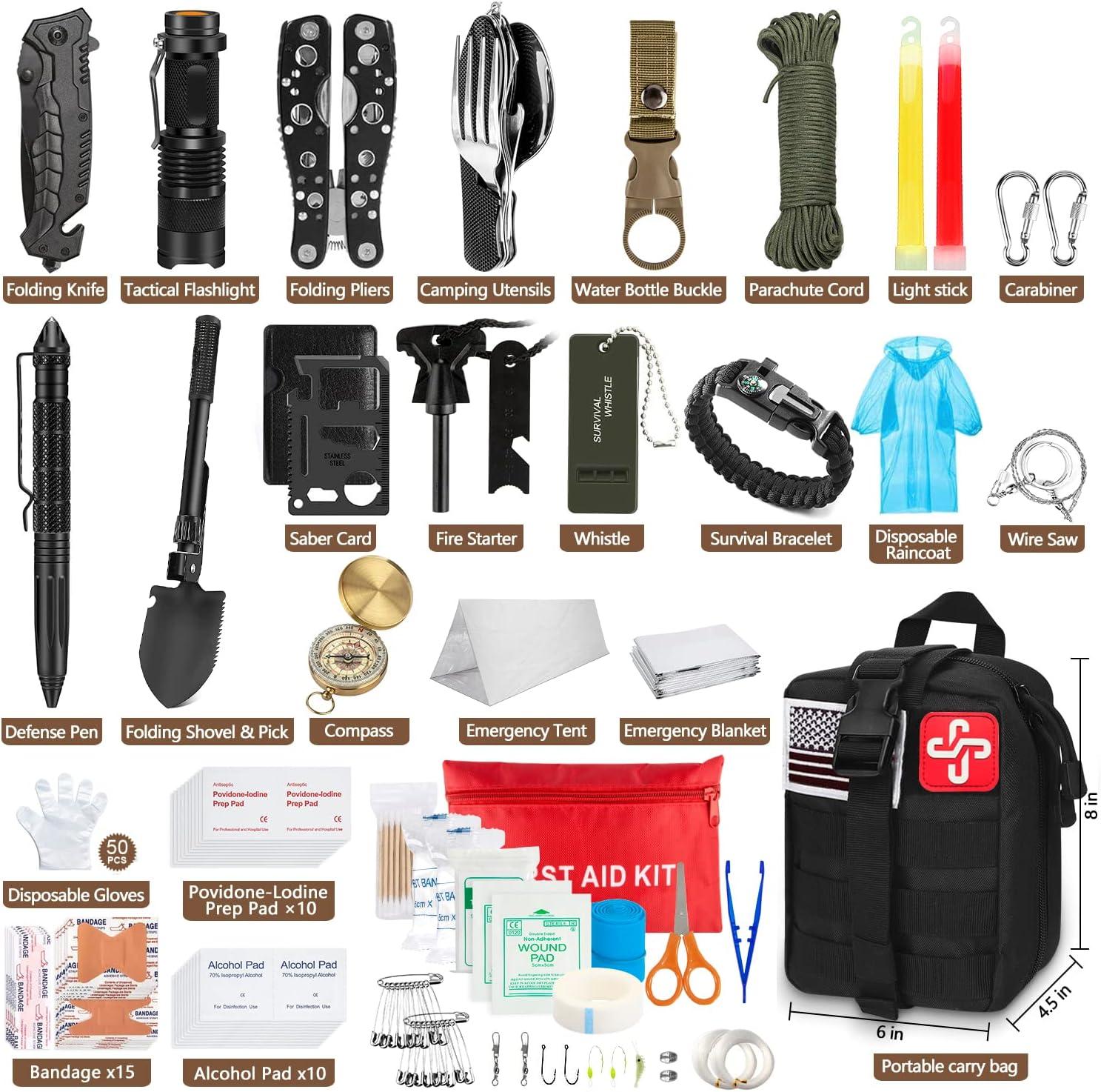 238Pcs Emergency Survival Kit with Tactical Molle Pouch and Emergency Tent - Professional Gear ...