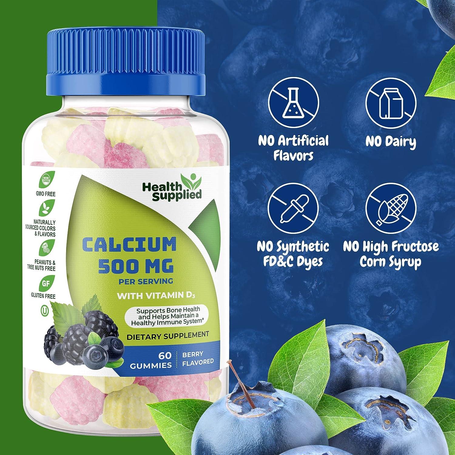 Calcium 500mg + Vitamin D3 1000 IU Gummies | Daily Dietary Supplement ...