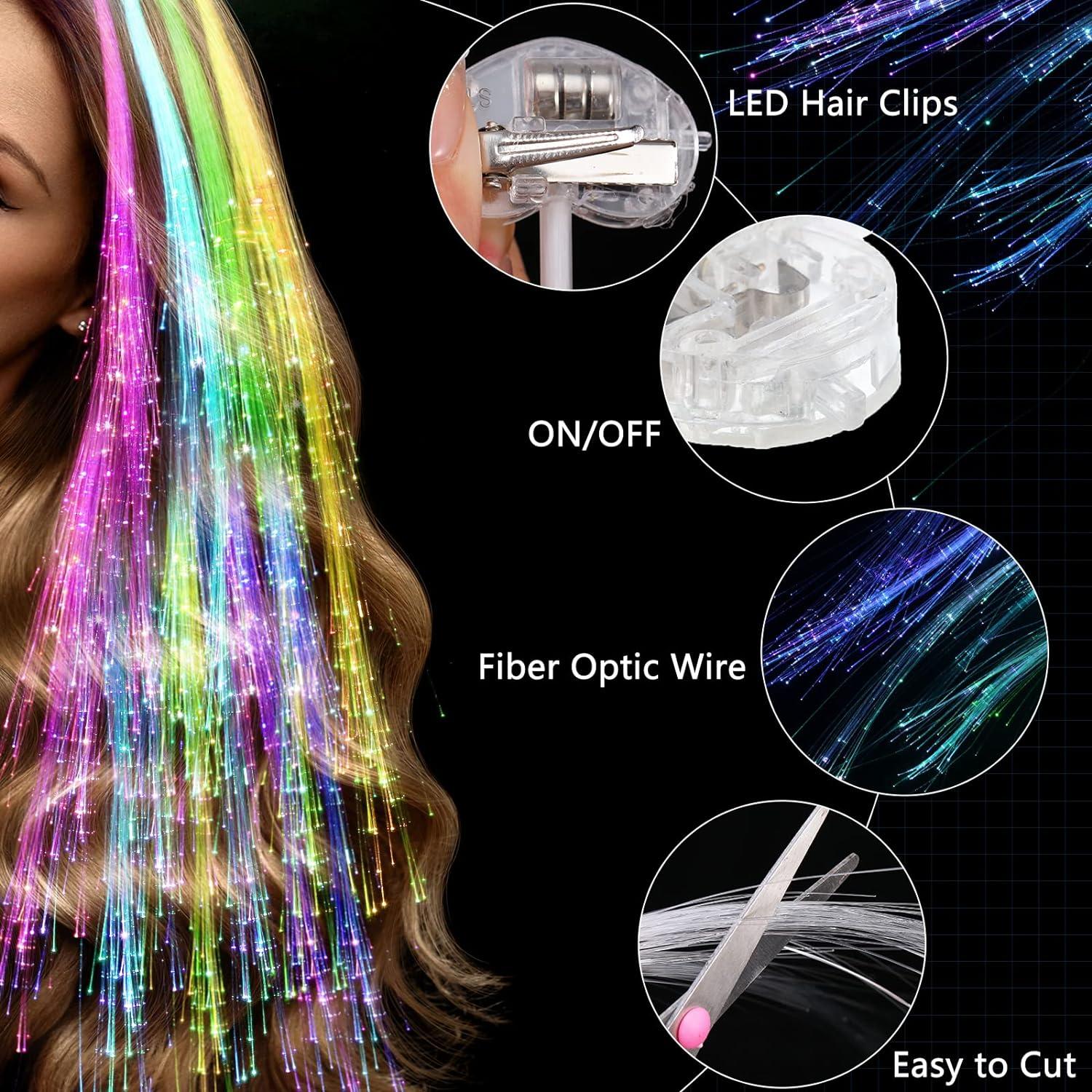 100 Pack LED Light Up Fiber Optic Hair Clips - Multicolor Changing Hair ...