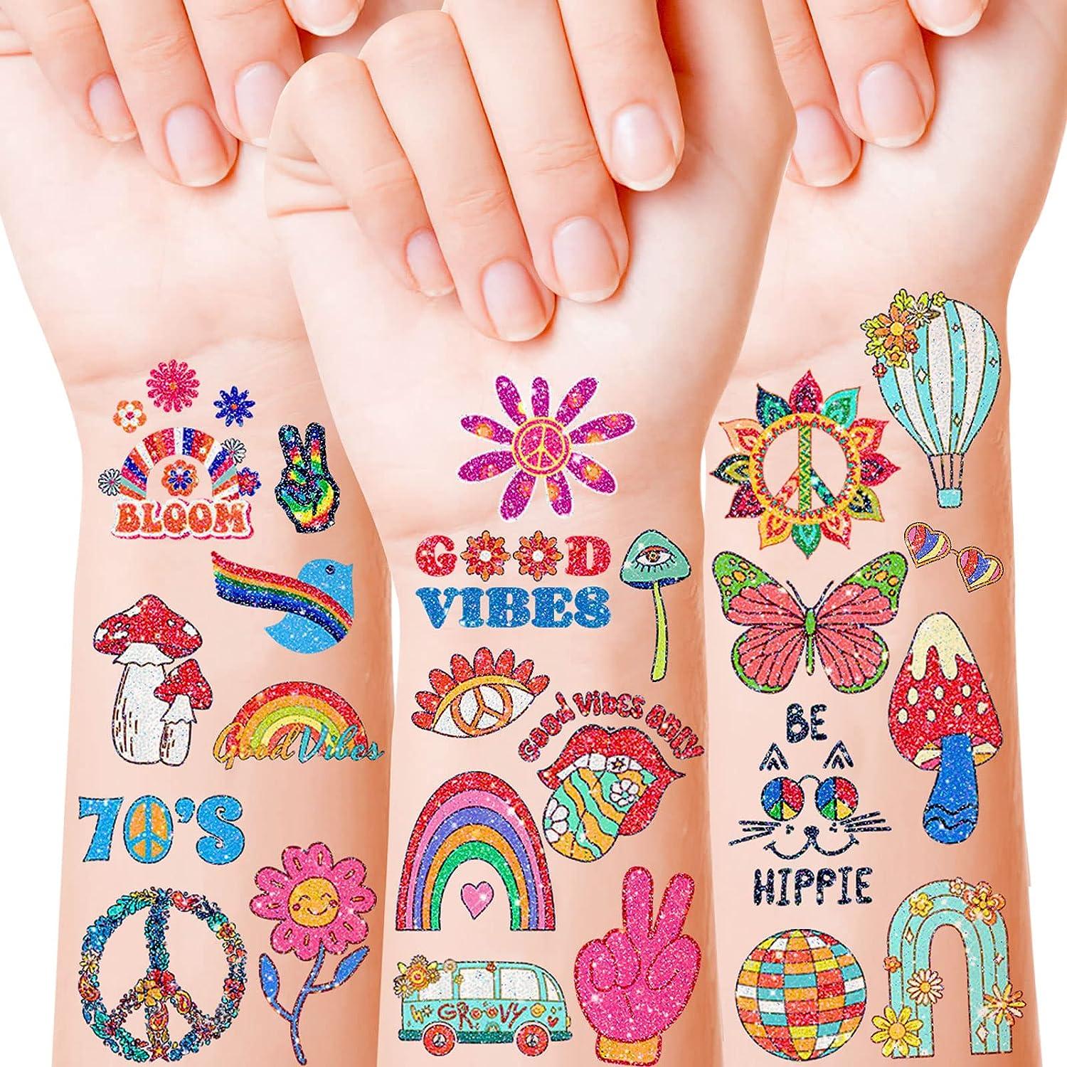 20 Sheets FANOST Glitter Hippie Temporary Tattoos for Kids - Assorted ...