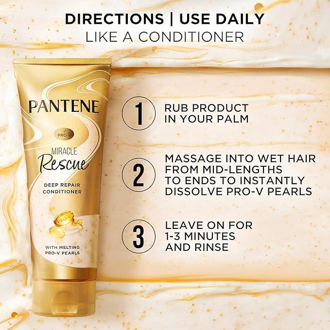 Pantene Miracle Rescue Deep Conditioner for Dry Damaged Hair with Melting Pro-V Pearls Hair ...
