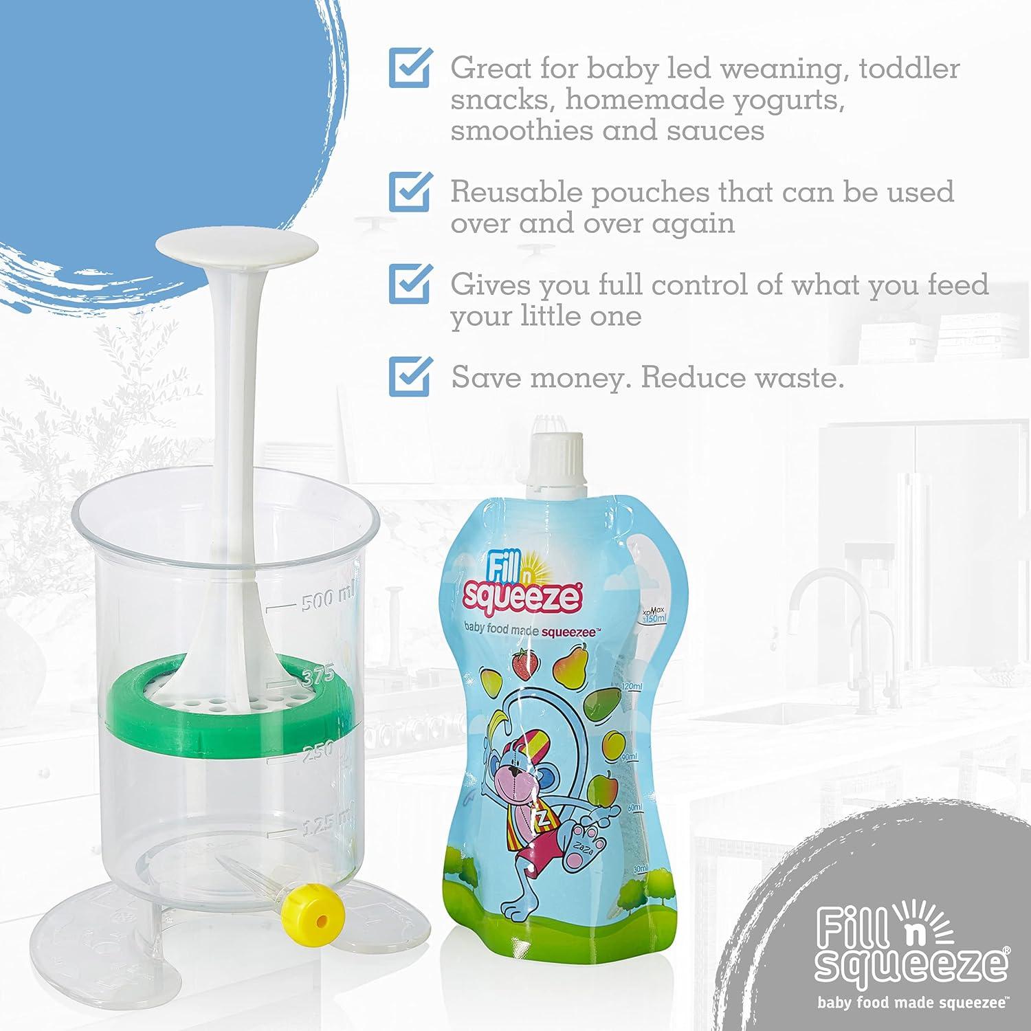 Fill n Squeeze Baby Food Maker with 35 Reusable Pouches & Spoon ...