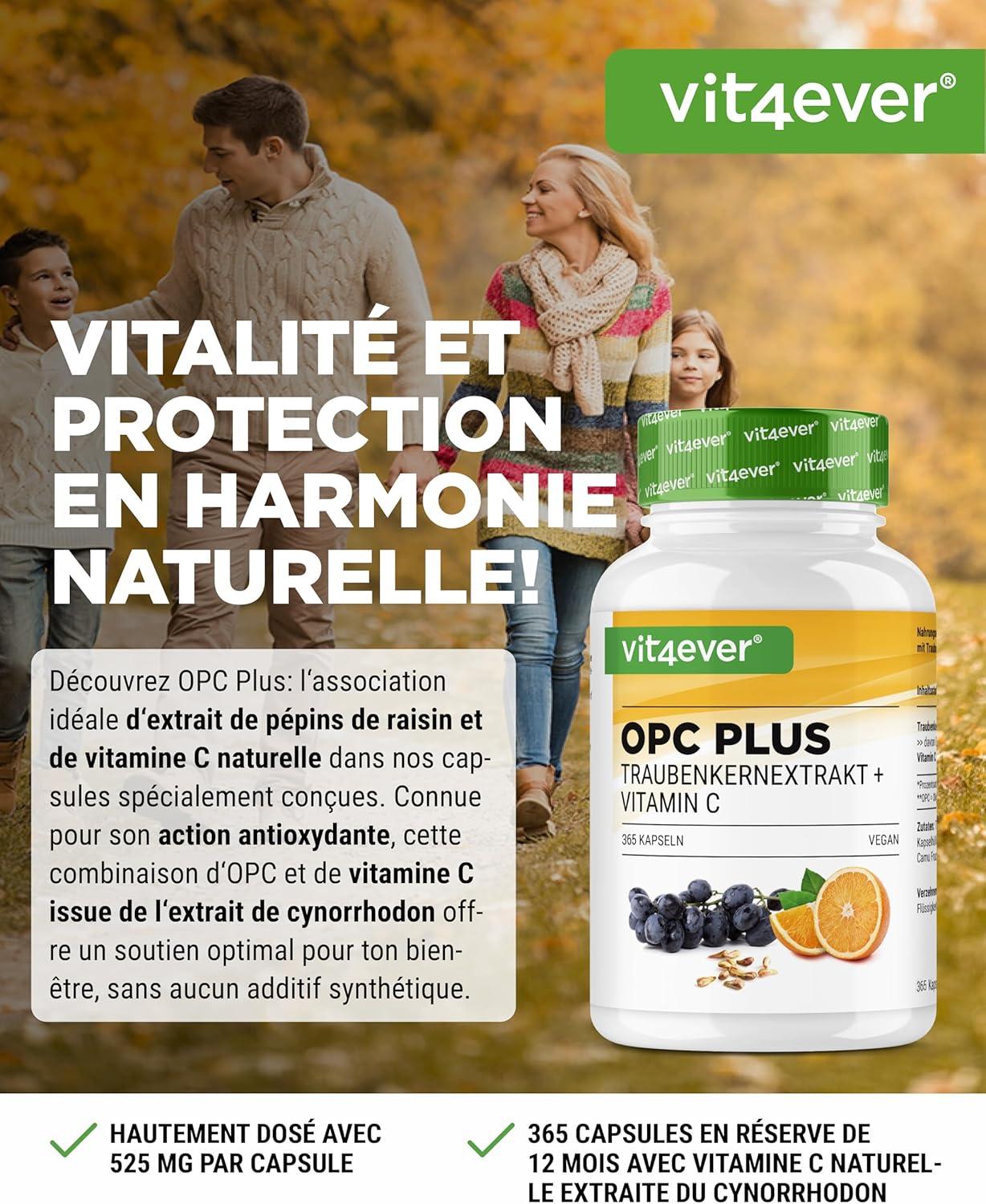 Grape Seed Extract OPC + Natural Vitamin C - 365 capsules for 12 months ...