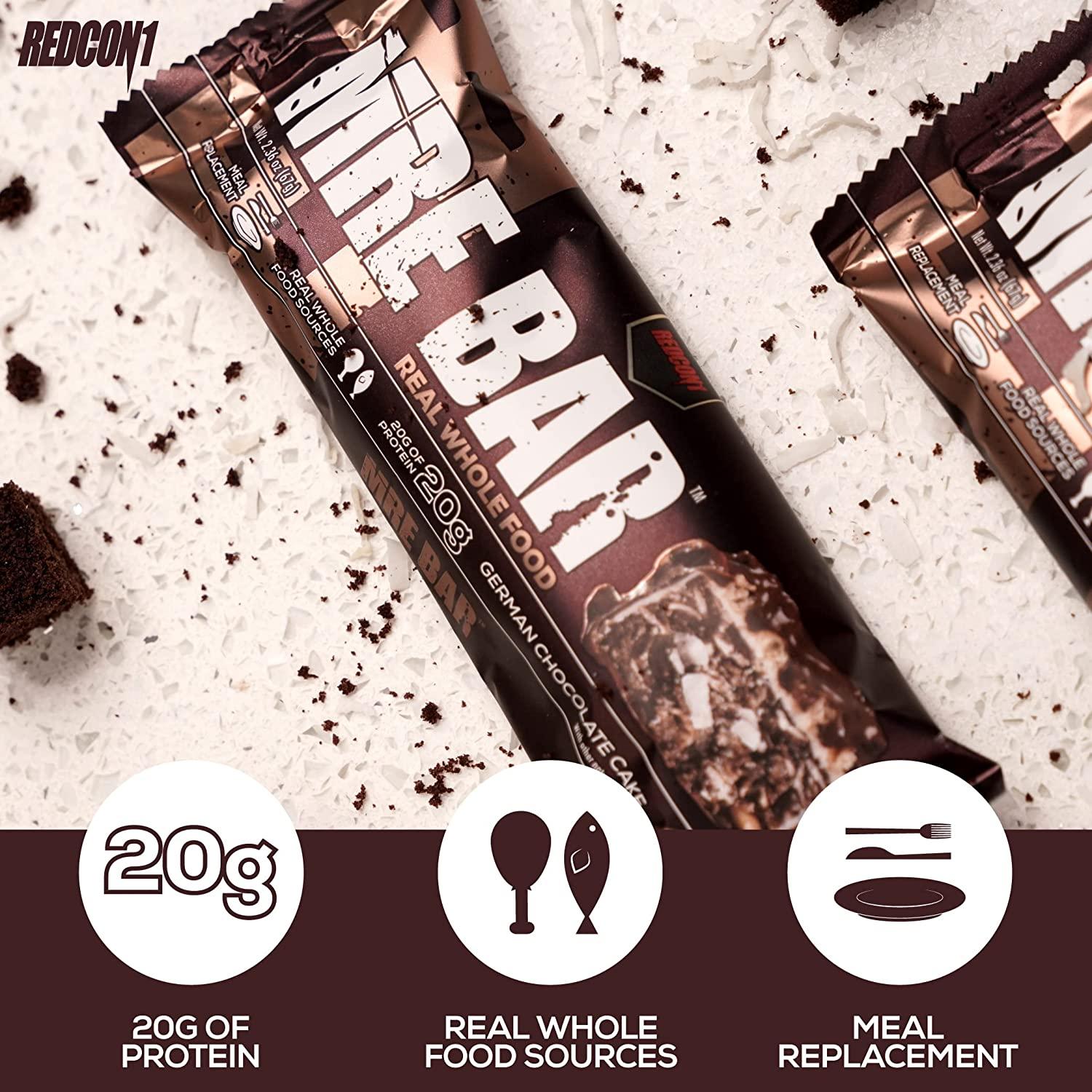 Redcon1 MRE Bar - German Chocolate Cake, 12 Bars - 20G Protein, Real Whole Food Ingredients ...