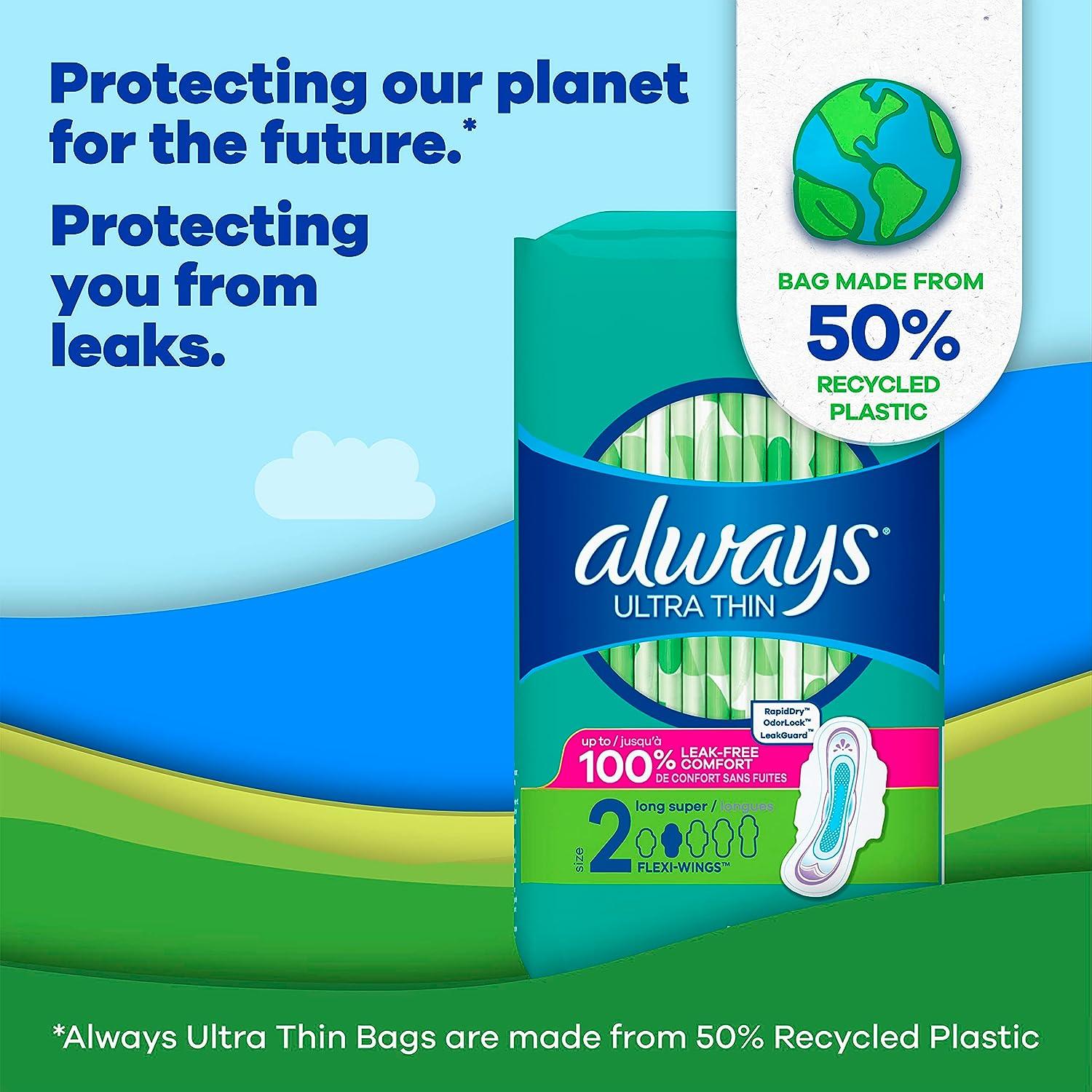 Always Ultra Thin Size 1 Regular Feminine Pads with Wings, Unscented ...