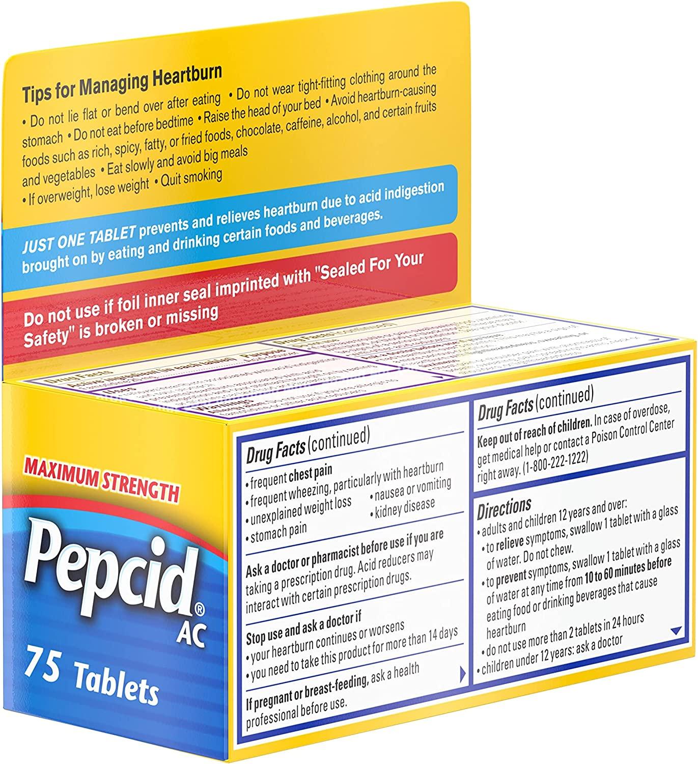 Pepcid AC Maximum Strength 20mg Famotidine Heartburn Relief Tablets ...