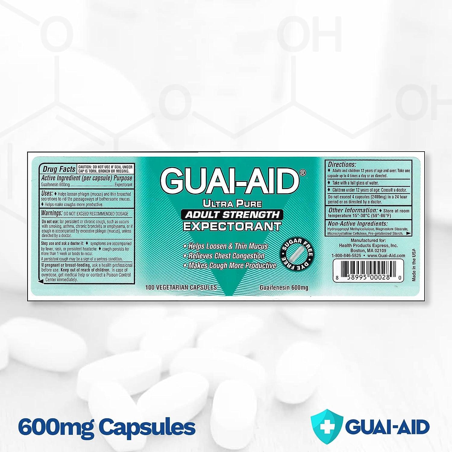 GUAI-AID 324 600mg Ultra-Pure Guaifenesin Capsules - Daily Mucus Relief ...