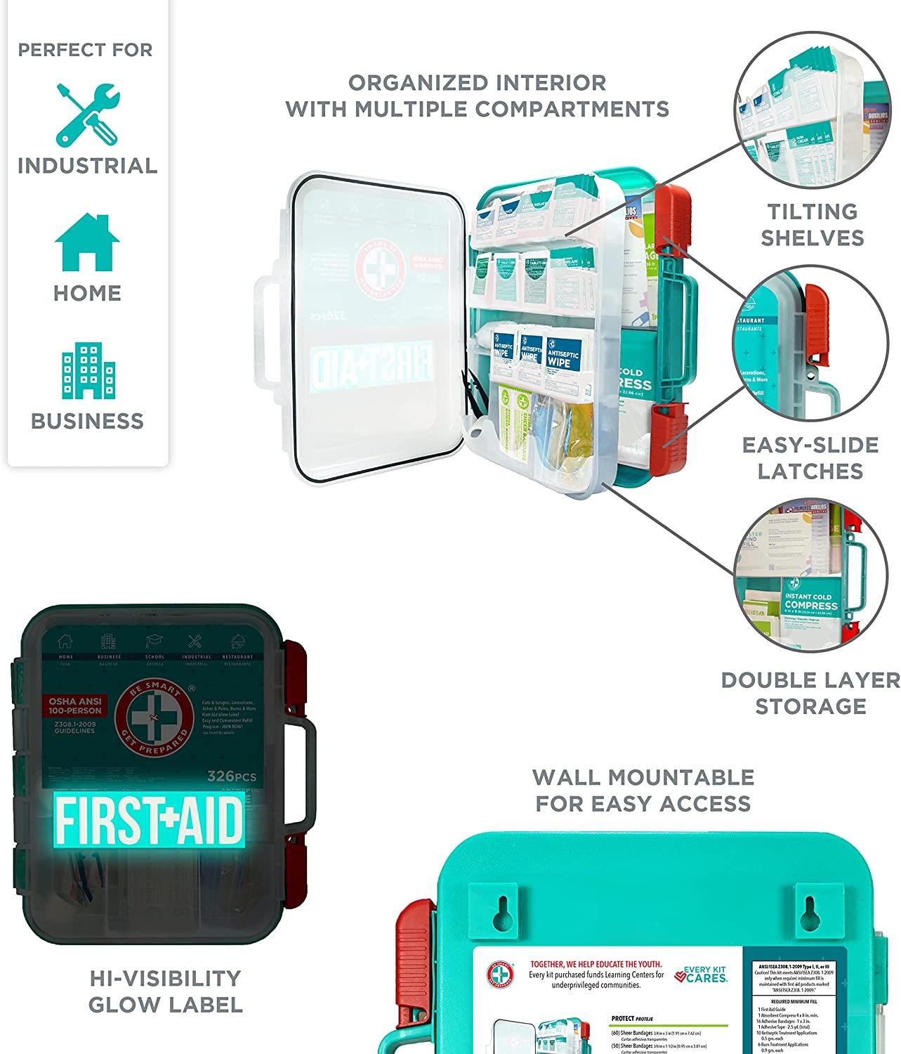 326-Piece Teal First Aid Kit - Exceeds OSHA & ANSI for 100 People ...
