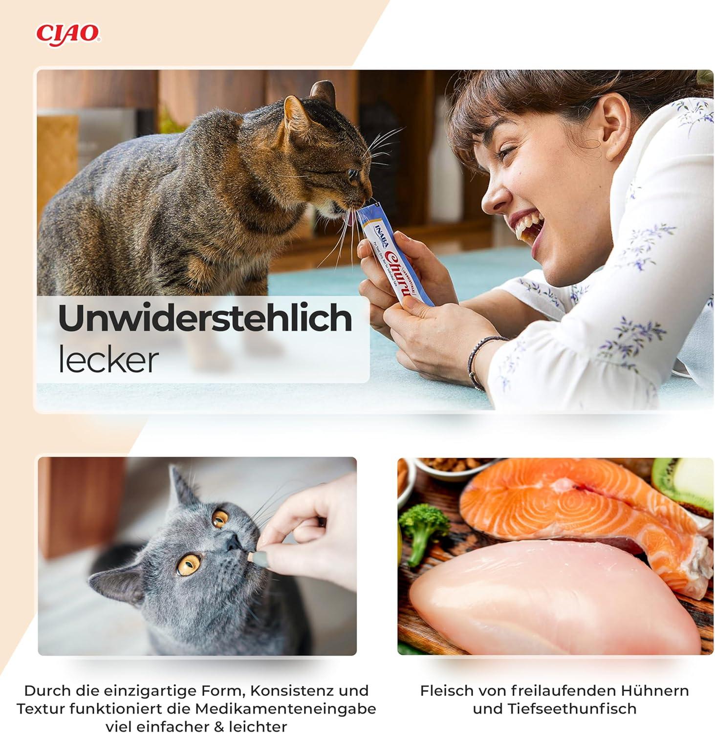 Inaba Churu Puree Cat Snacks - Hand-Fed Tuna & Beef Cat Treats - 4 ...