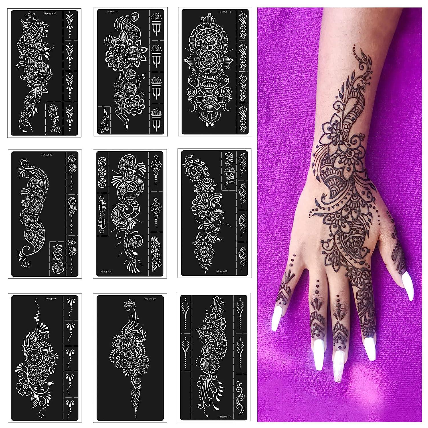 Henna Tattoo Stencils Kit - Reusable Indian Temporary Tattoo Templates ...