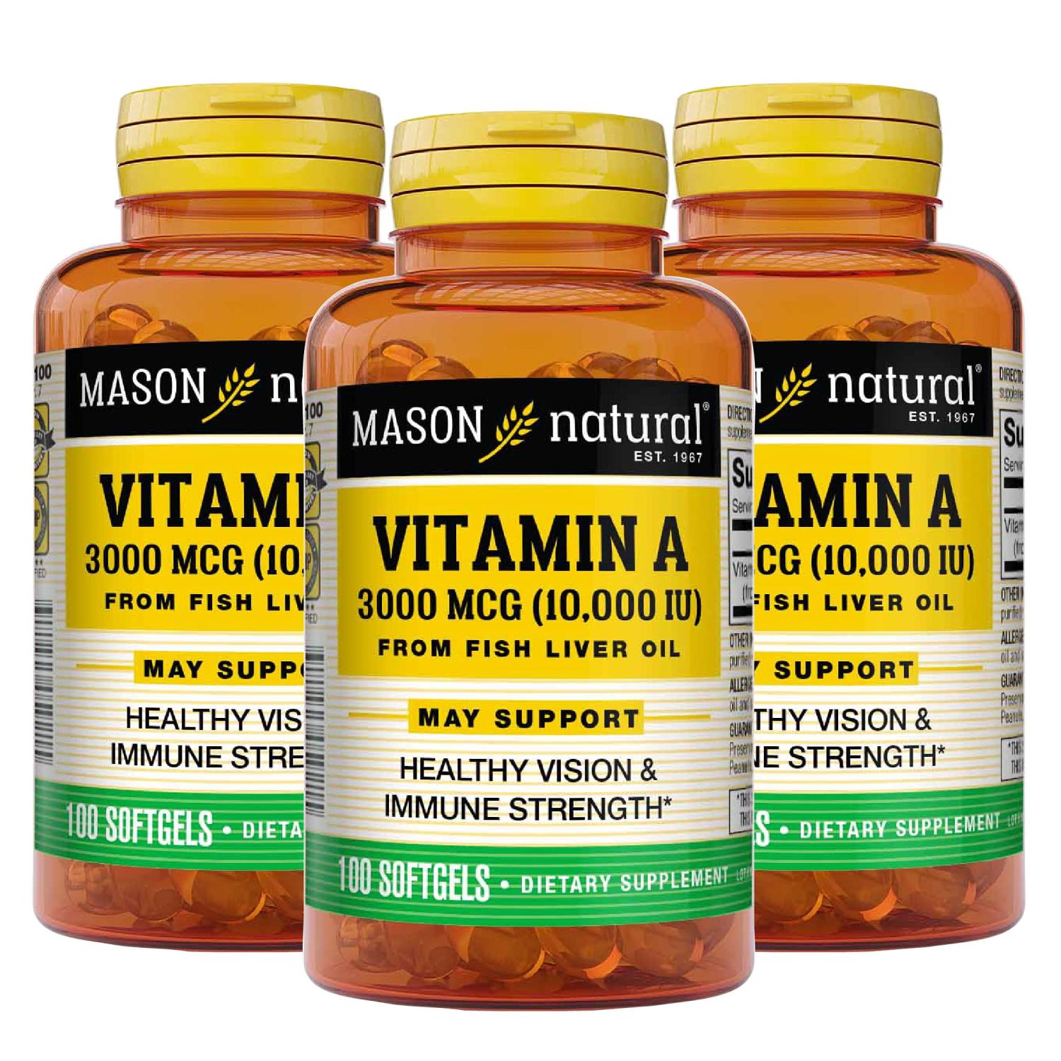 Mason Natural Vitamin A 3000mcg 10000IU Fish Liver Oil Softgels - 100ct ...