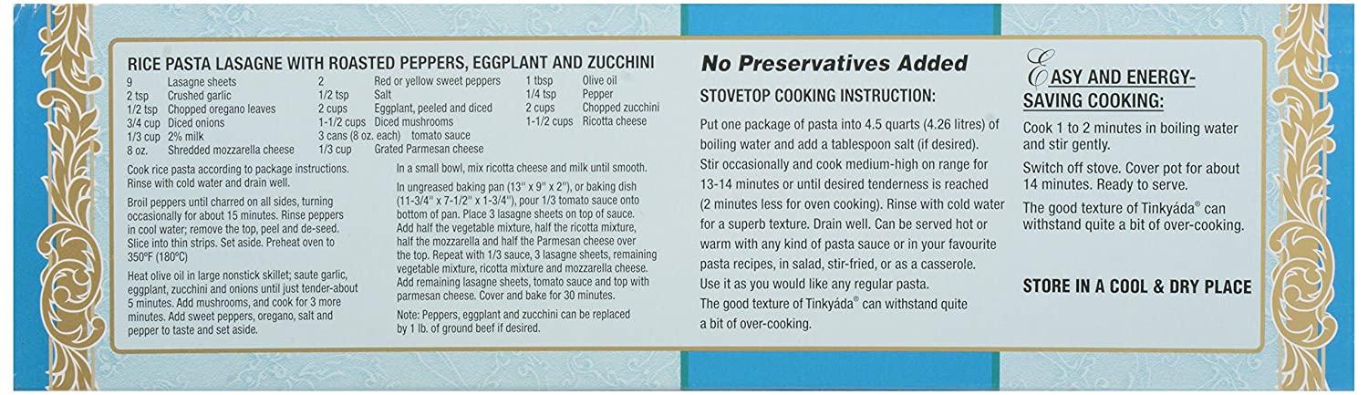 Tinkyada Brown Rice Pasta with Rice Bran Lasagne 280g - Gluten-Free ...