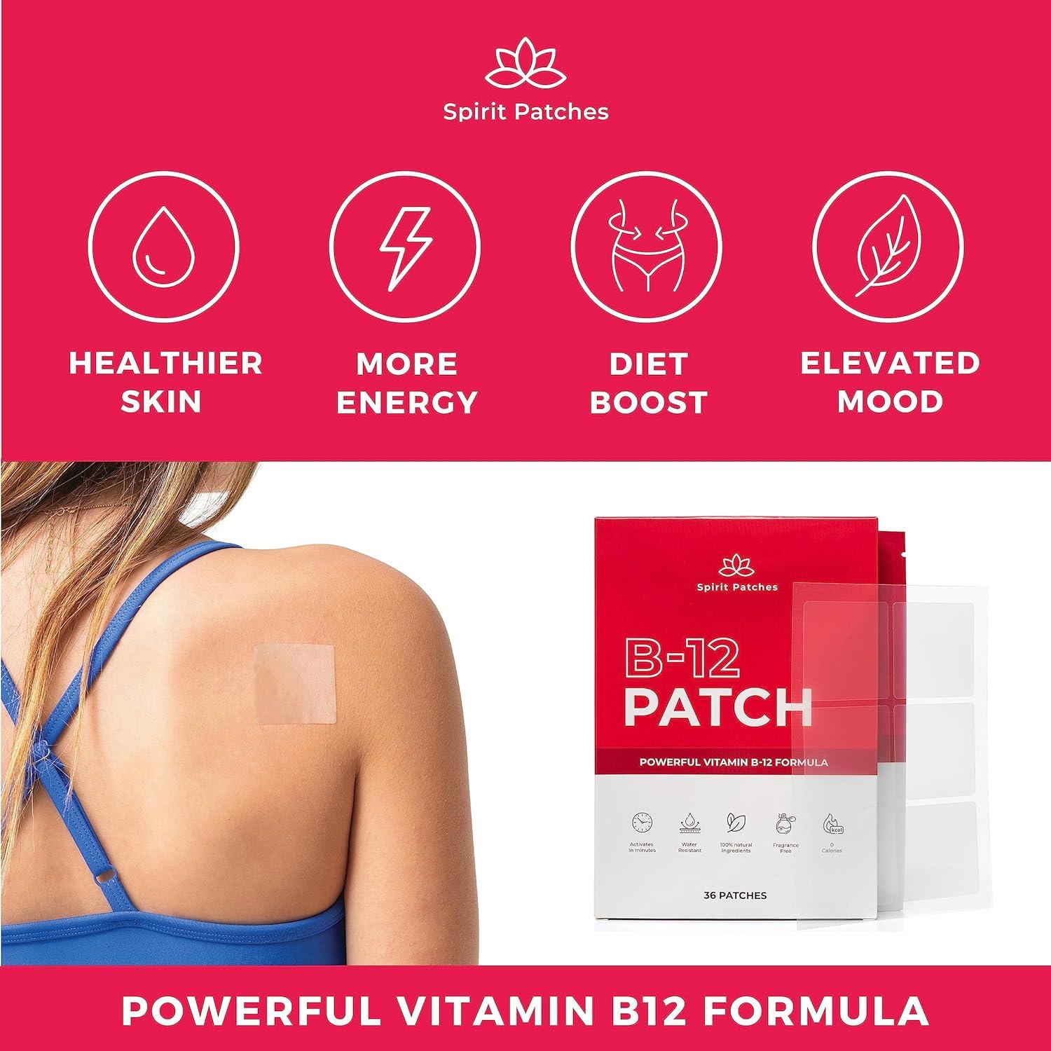 Spirit Patches B12 Energy Patches - 36 Pack | Natural Self Adhesive Belly Patches with Green Tea ...
