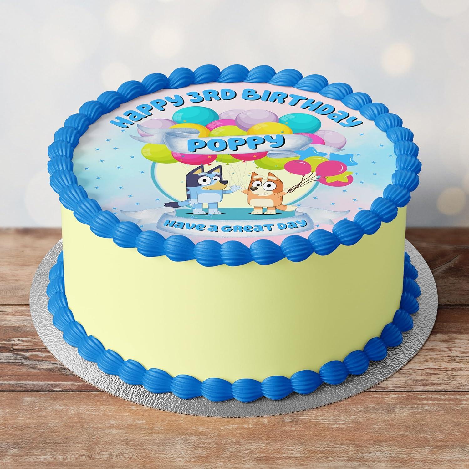 Blue Dog Themed Personalised PRECUT Cake Topper 8 Inch Round Edible ...