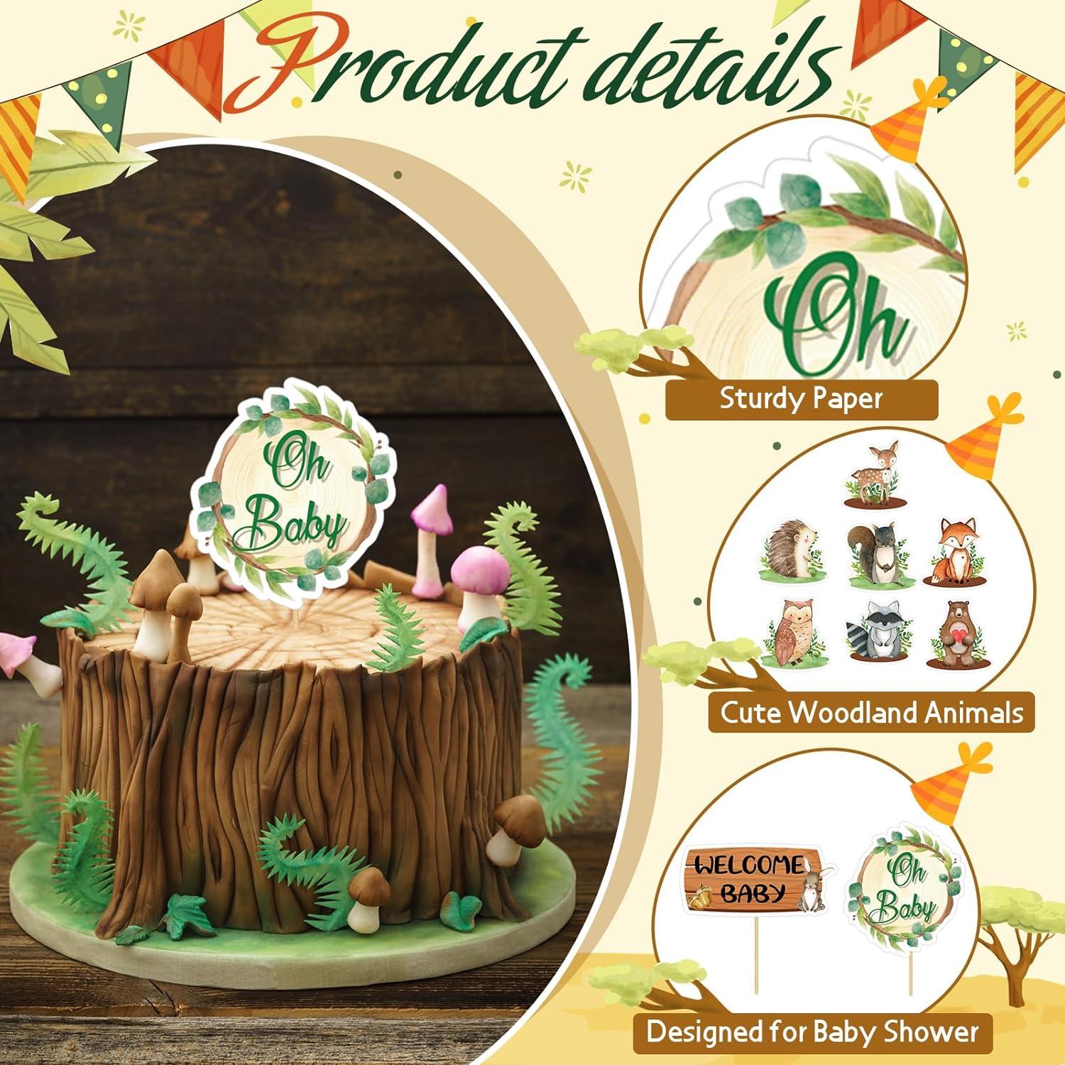 Weecent 48 Pcs Woodland Baby Shower Cupcake toppers Oh Baby Party ...